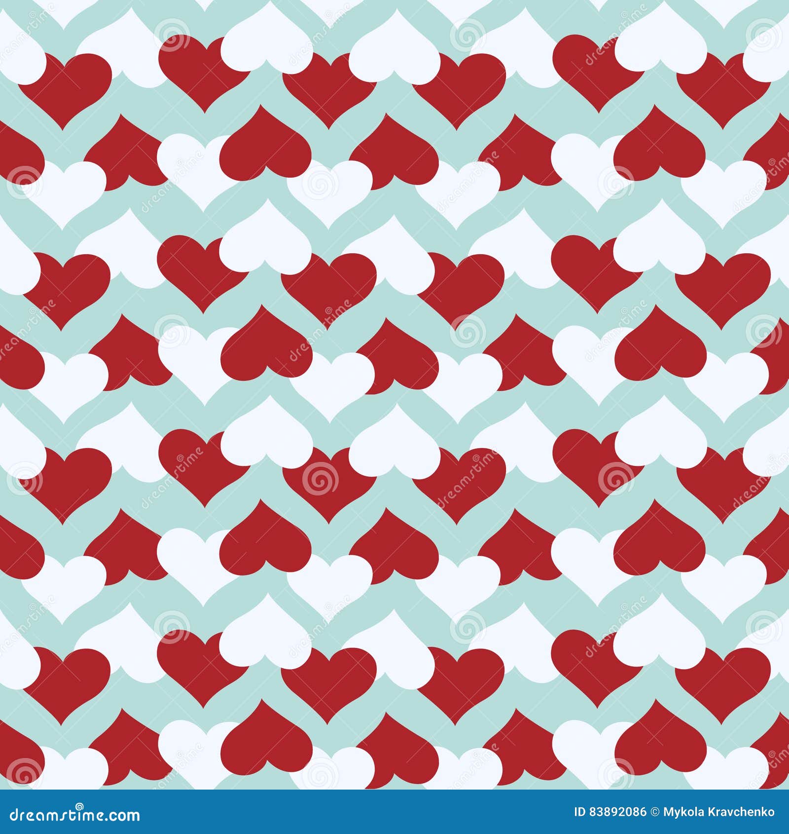 Seamless Pattern with Red and White Hearts Over Blue Background. Stock ...