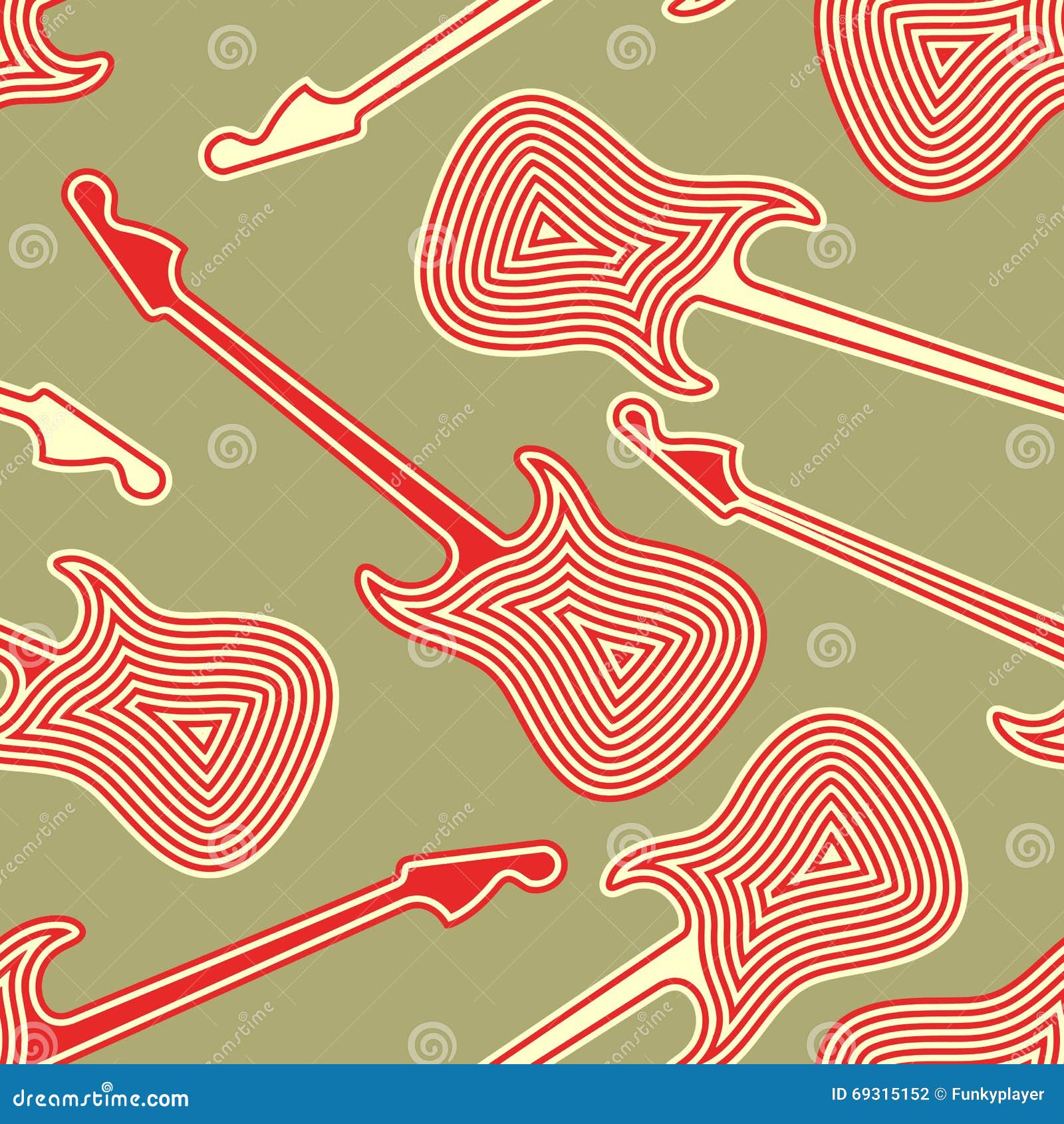 Seamless Pattern with Red White Striped Finish Guitar Silhouettes ...