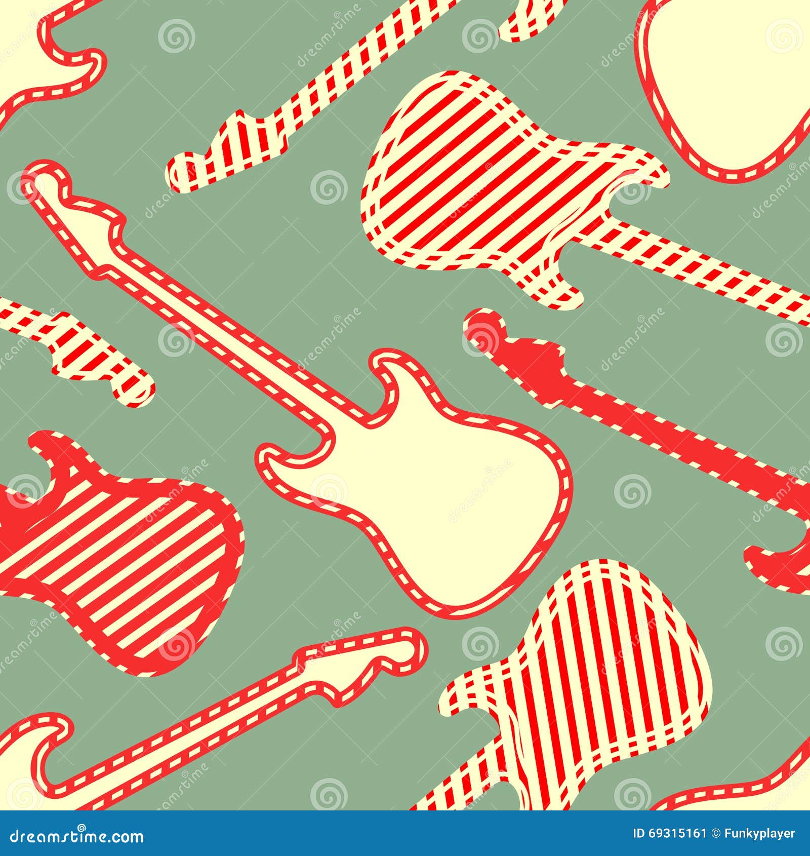 Seamless Pattern with Red White Striped Finish Guitar Silhouettes ...