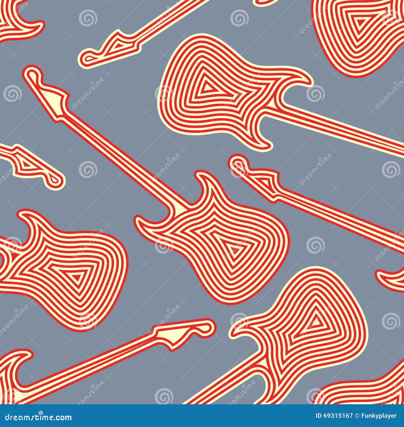 Seamless Pattern with Red White Striped Finish Guitar Silhouettes ...