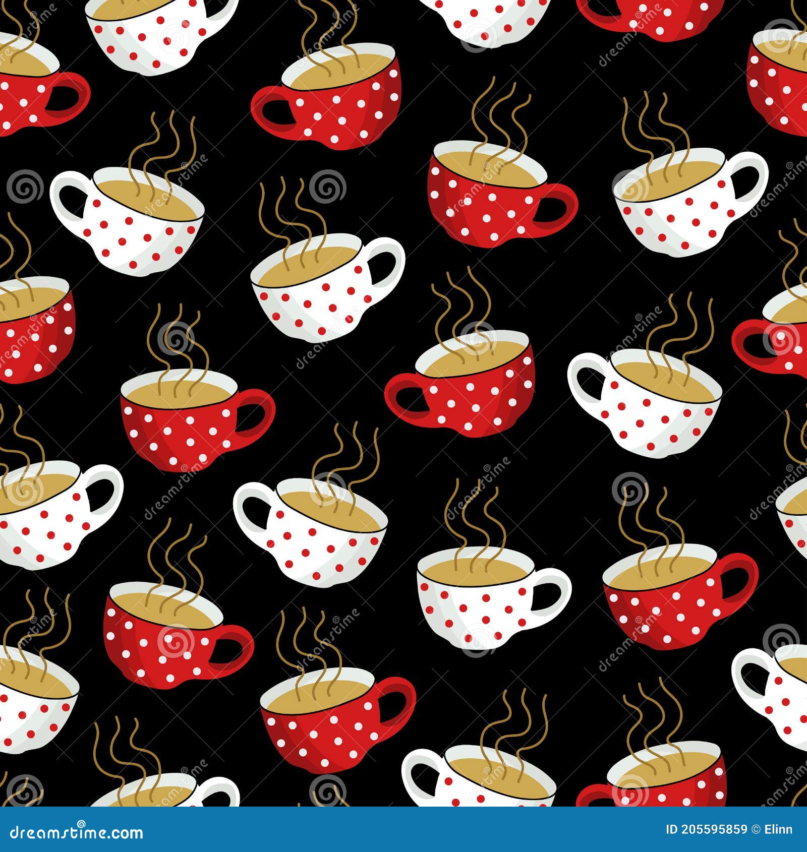 Seamless Pattern of Red and White Tea Cups Stock Vector - Illustration ...