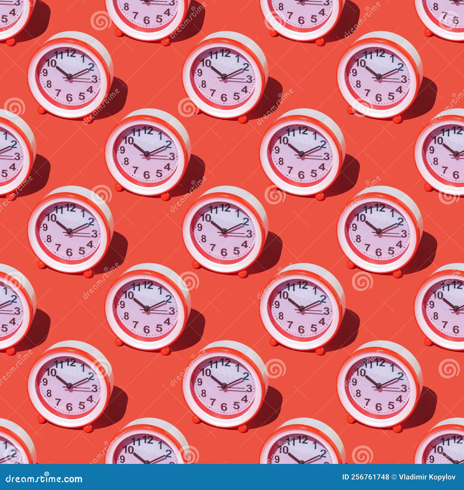 Seamless Pattern of Red and White Watches on a Red Background Stock ...