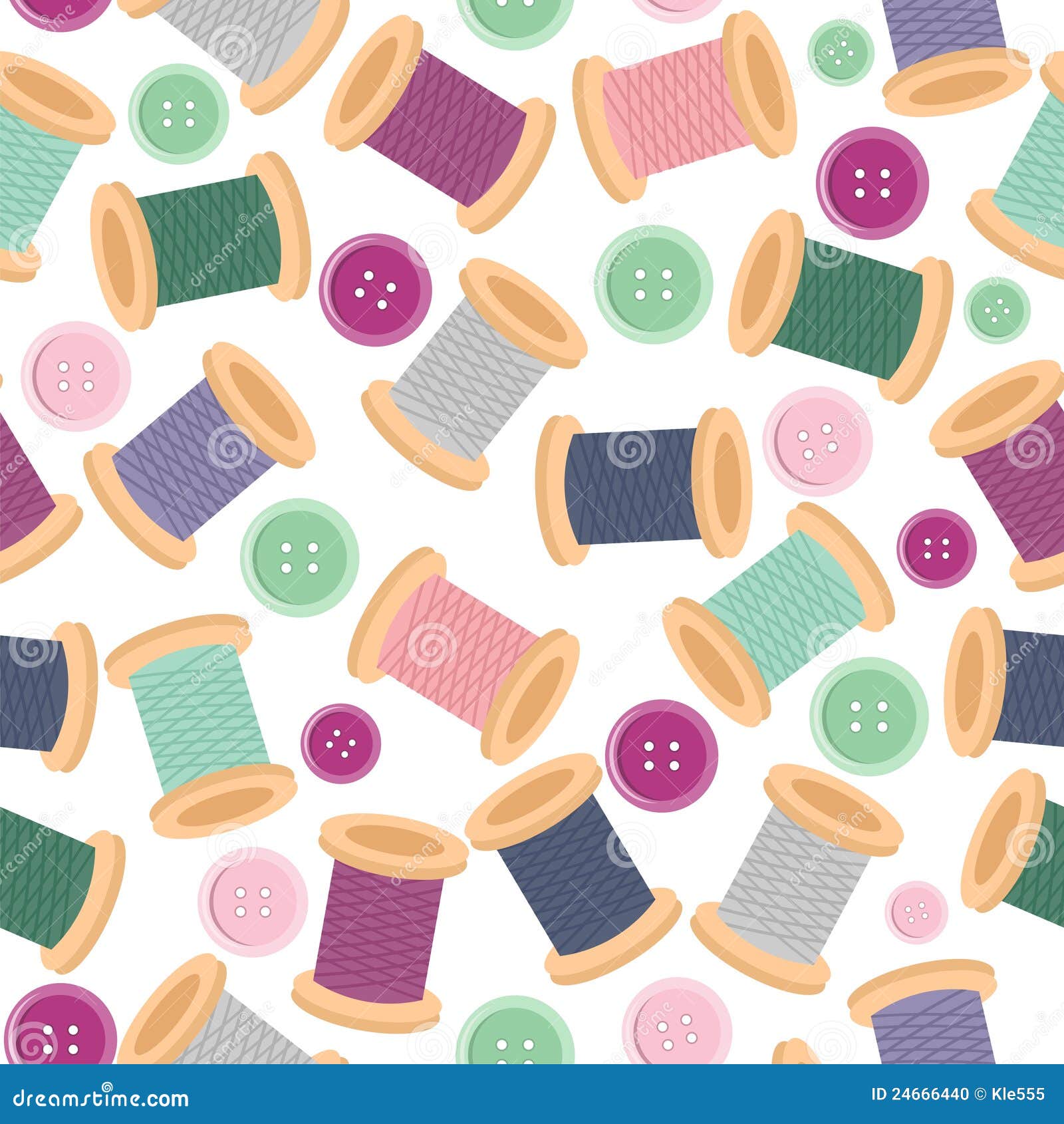 Seamless Pattern with Reels of Thread and Buttons Stock Illustration ...