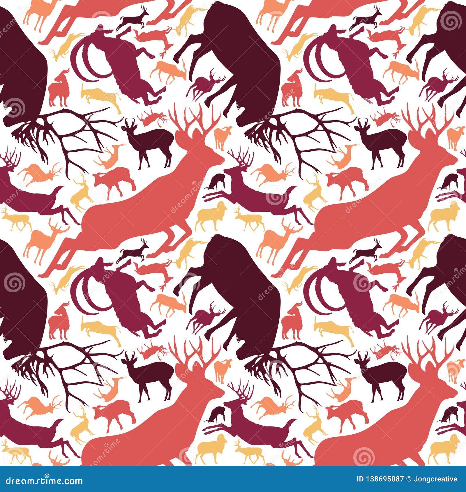 Seamless Pattern Repeatable of Horned Deer Buck Stag Stock Vector ...