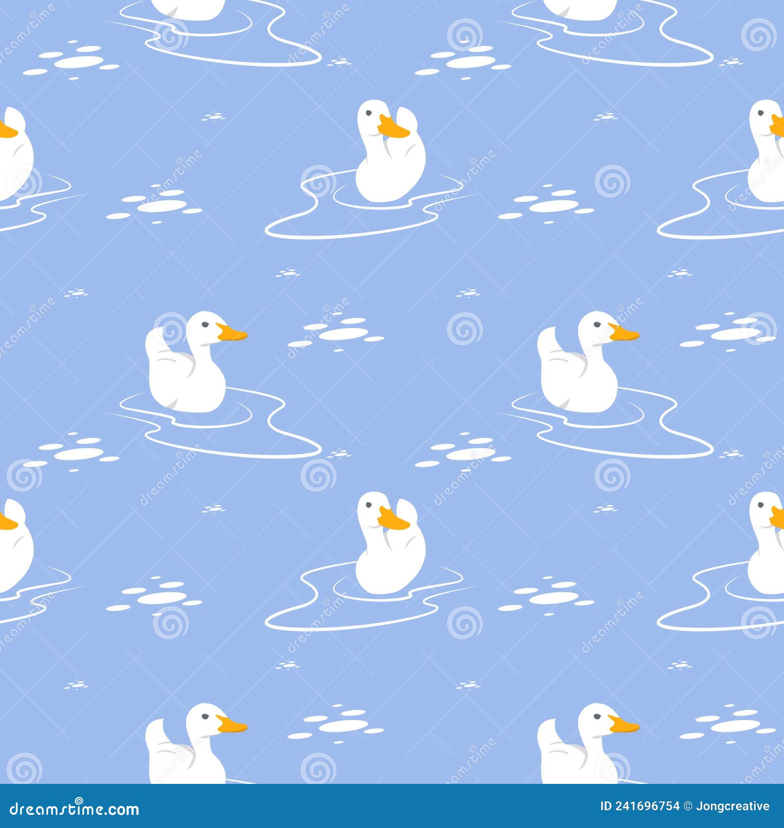 Seamless Pattern Repeatable Texture Summer Spring Cute Duck Swan Pond ...