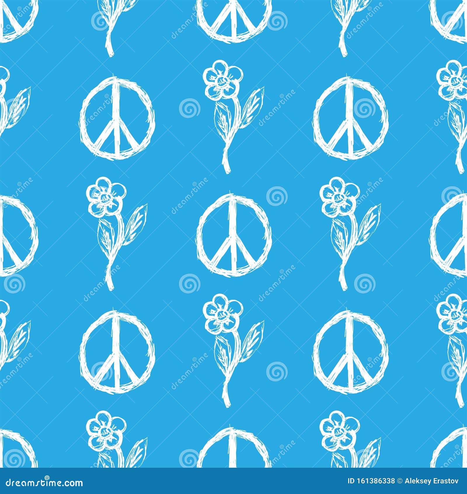 Seamless Pattern with Repeated Symbol of Peace and Flower Drawn by Hand ...