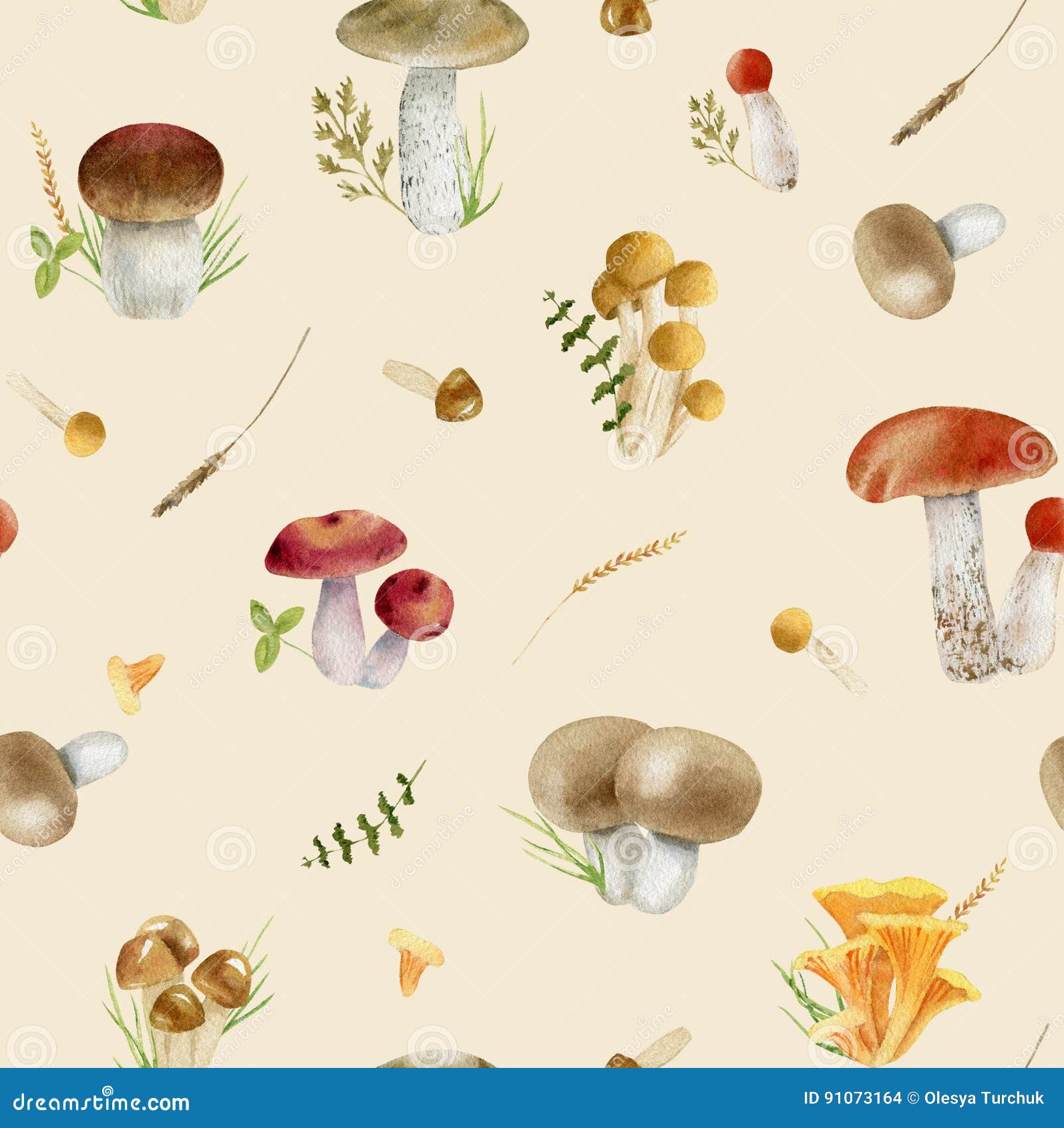 Seamless Pattern Repeated Tile of Watercolor Mushrooms Stock ...