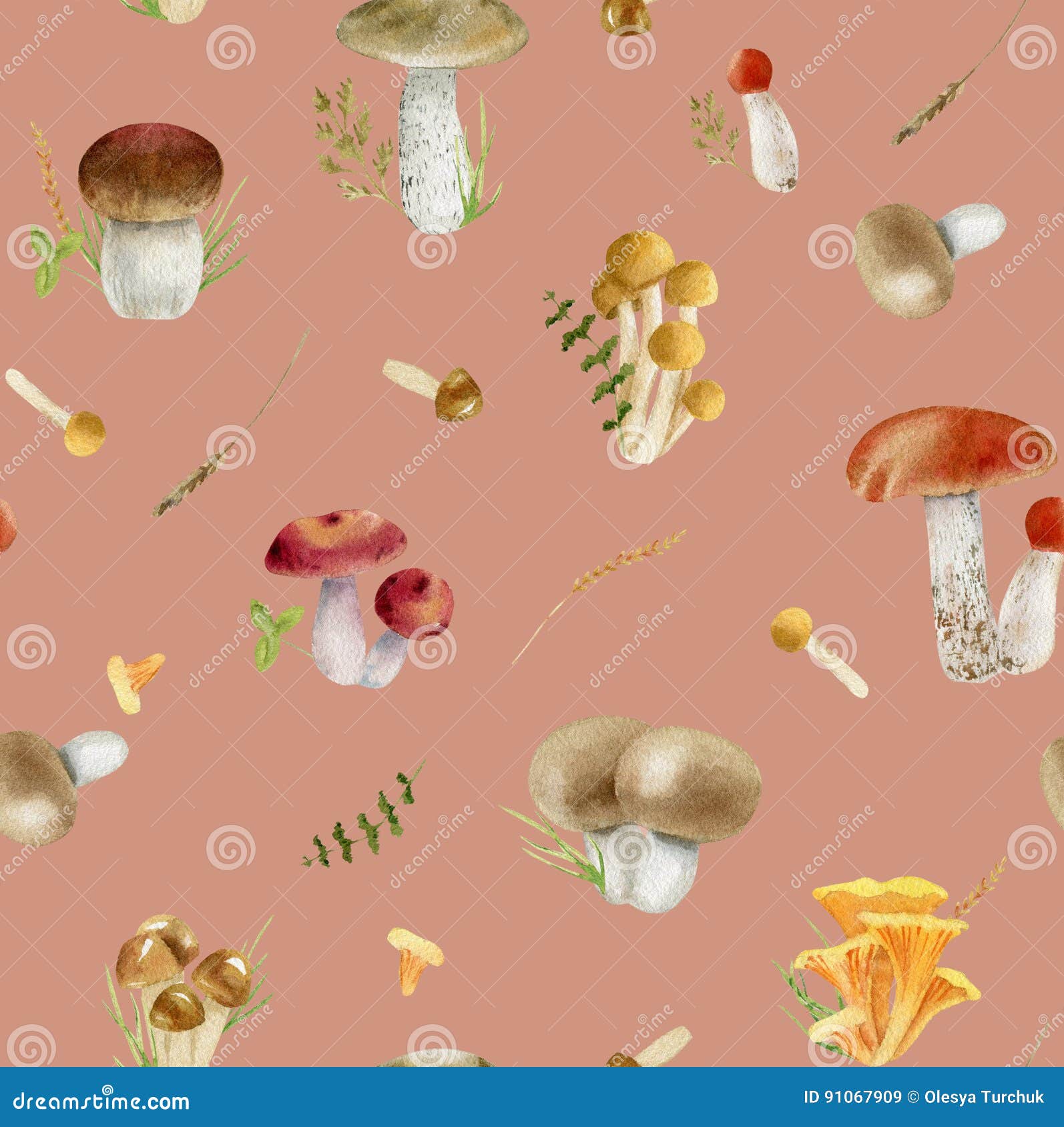 Seamless Pattern Repeated Tile of Watercolor Mushrooms Stock ...