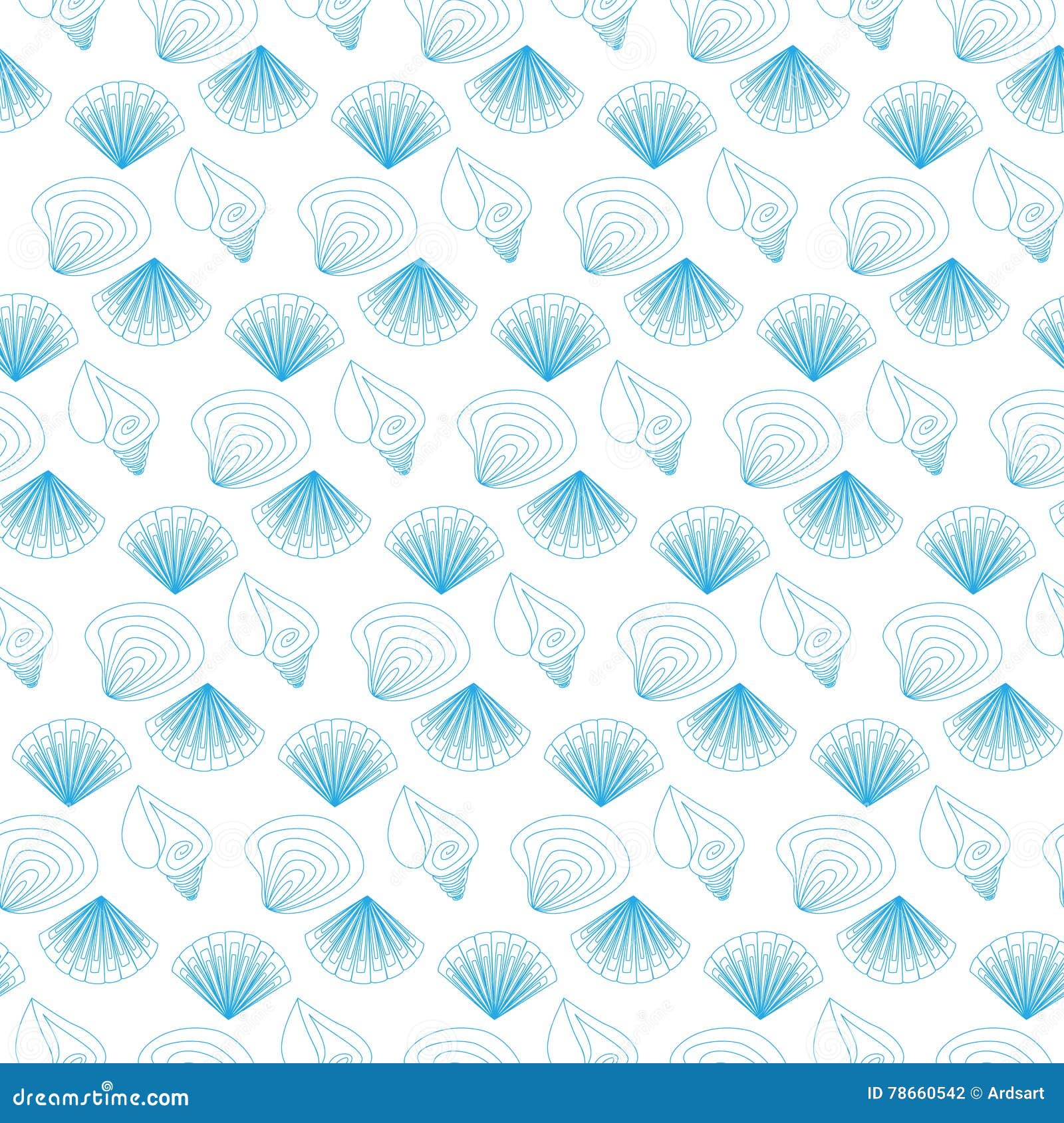 Seamless Pattern with Repeating Blue Sea Shells Stock Illustration - Illustration of seashell ...