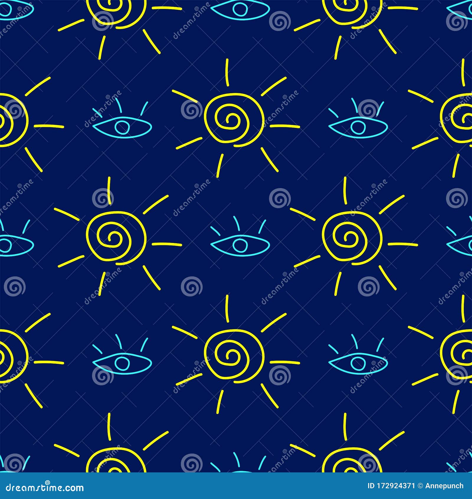 Seamless Pattern with Repeating Eye and Sun Drawn by Hand. Doodle ...