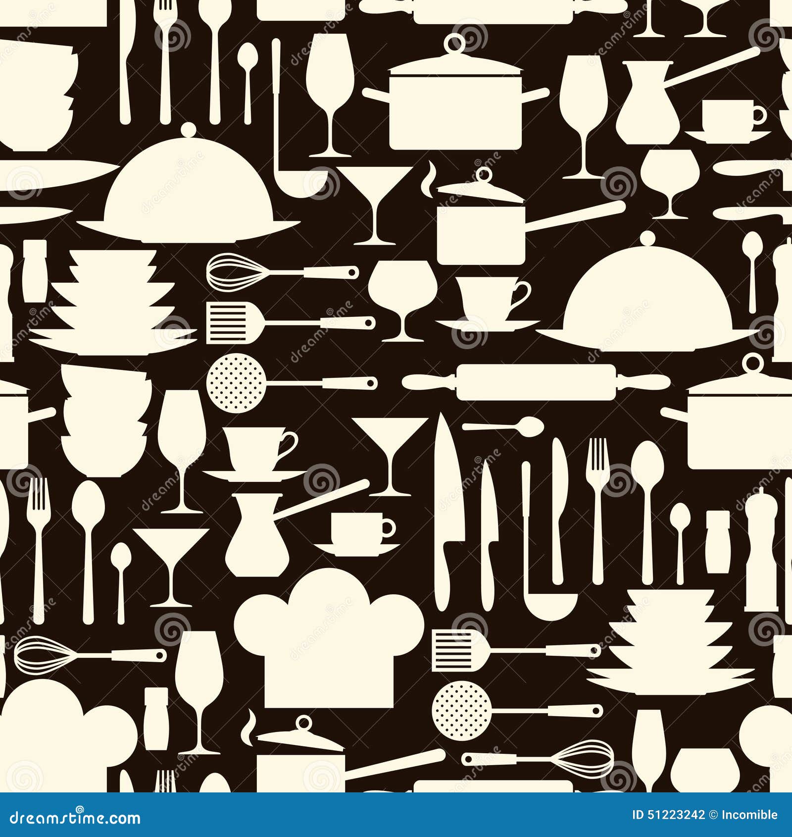 Seamless Pattern with Restaurant and Kitchen Stock Vector ...