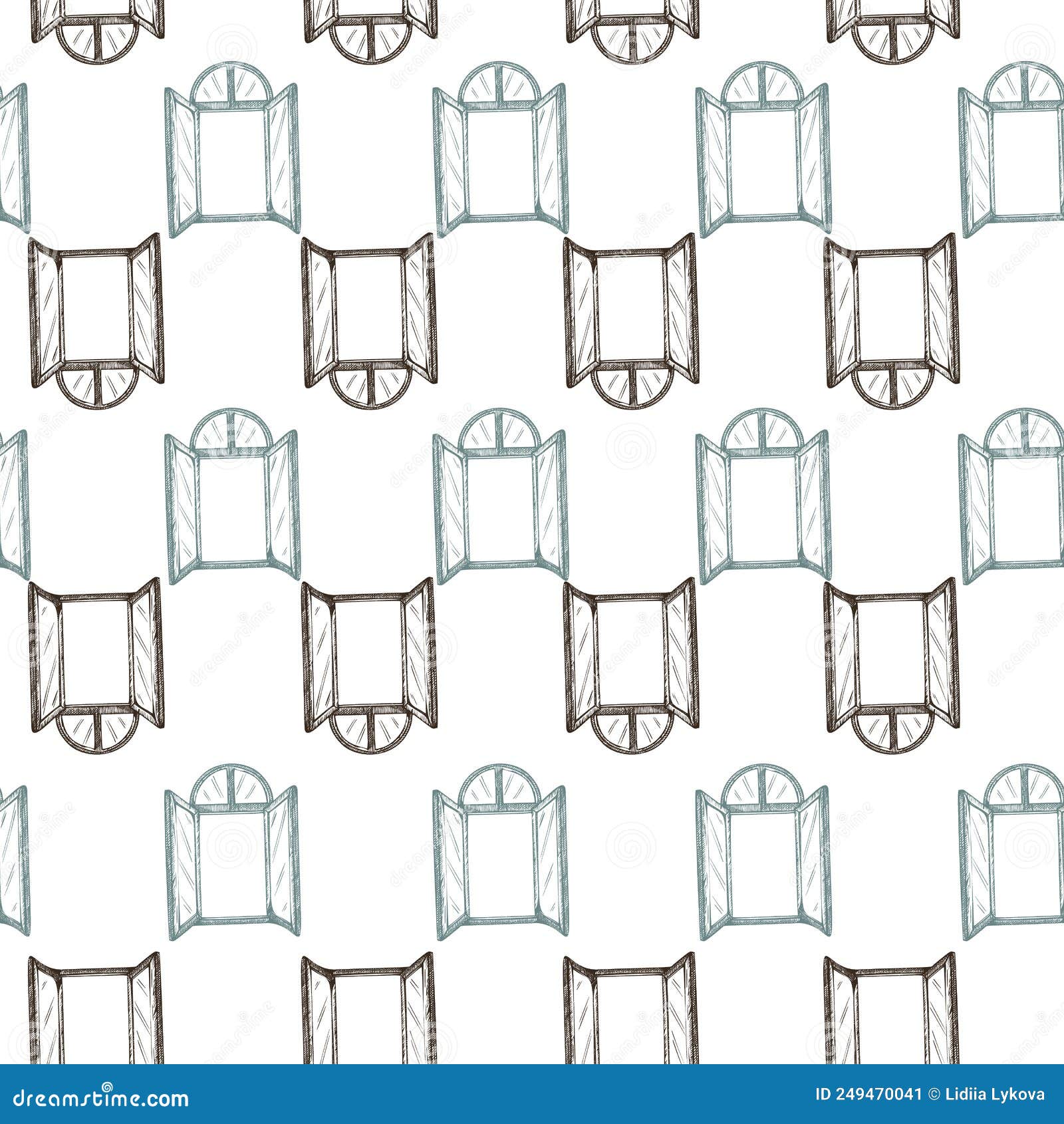 Seamless Pattern of Retro Arch Windows Engraving. Vintage Background ...