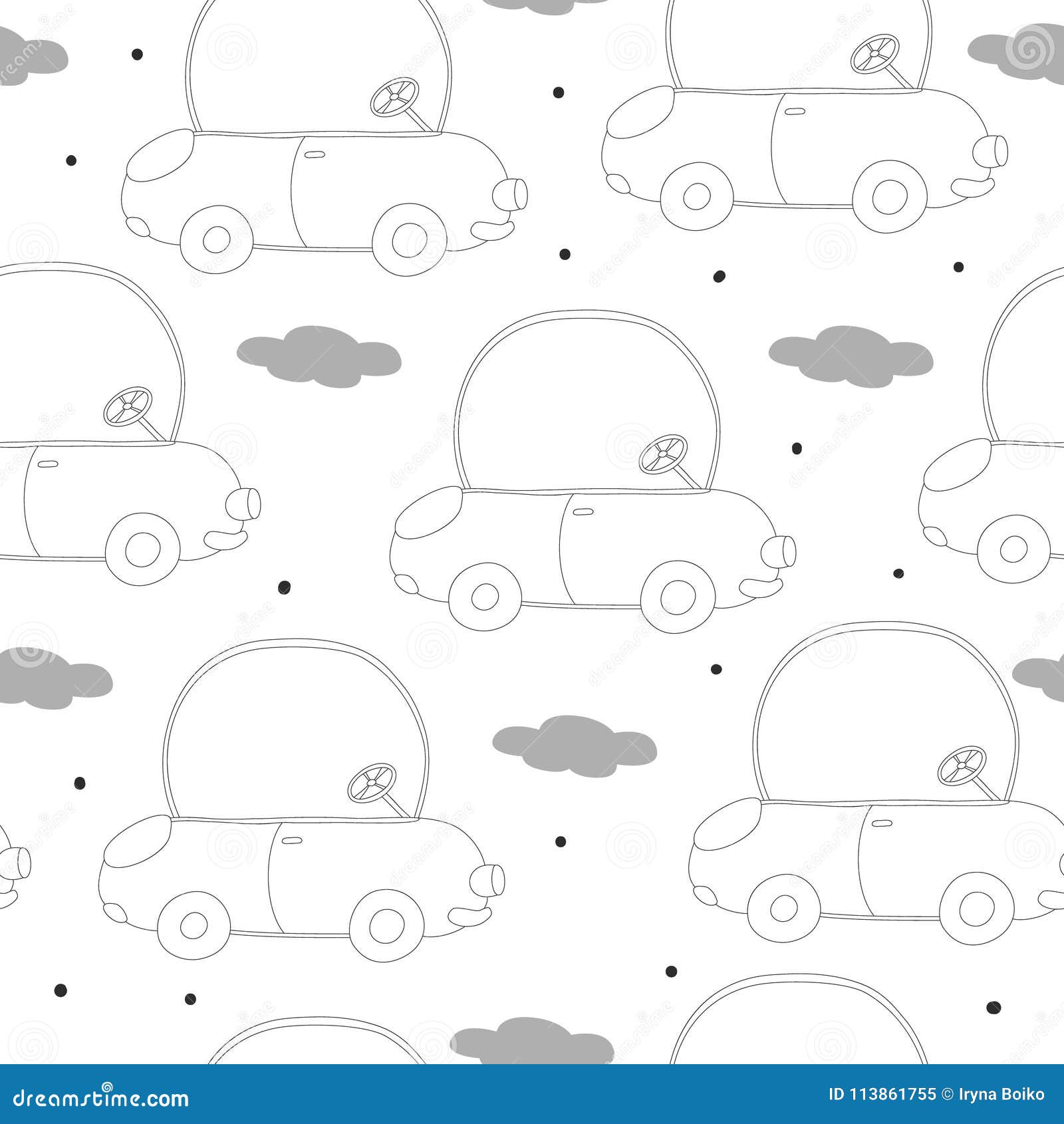 Seamless Pattern with Retro Cartoon Car. Vector Print. Stock Vector ...