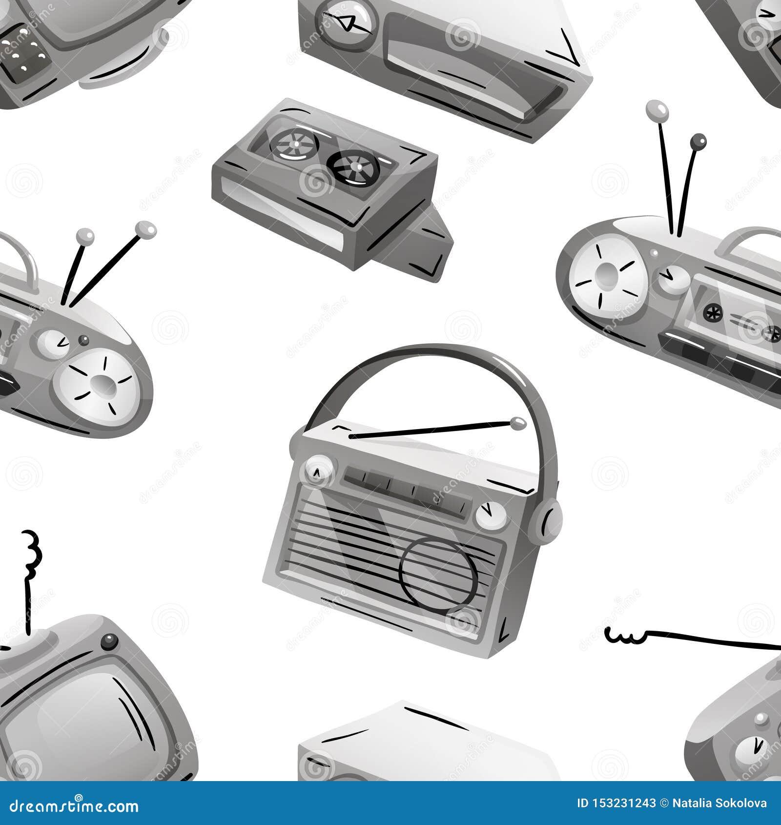 Retro Devices In Mixed Style - Flat Cartoon Comics. Vector Illustration ...