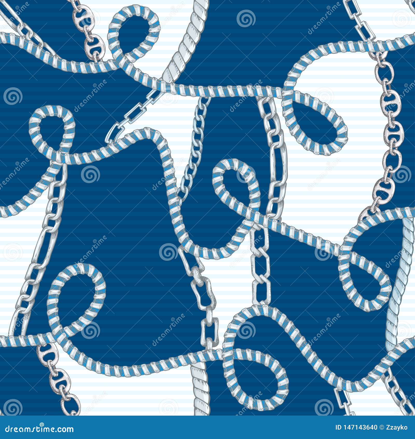 Seamless Pattern with Retro Hand-drawn Sketch Silver Chain on Dark ...