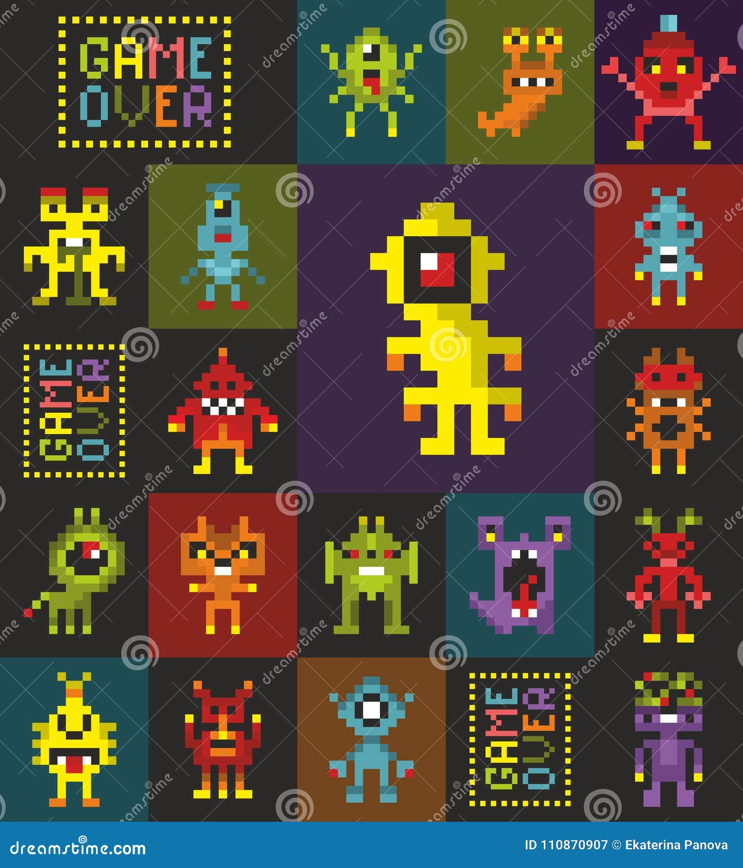 Seamless Pattern with Retro Monsters from the Computer Game. Stock ...