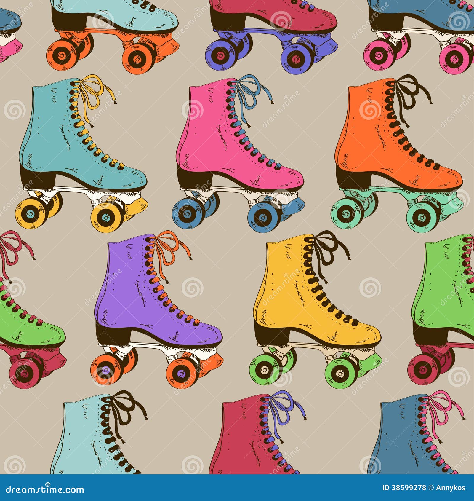 Seamless Pattern with Retro Roller Skates Stock Vector - Illustration ...