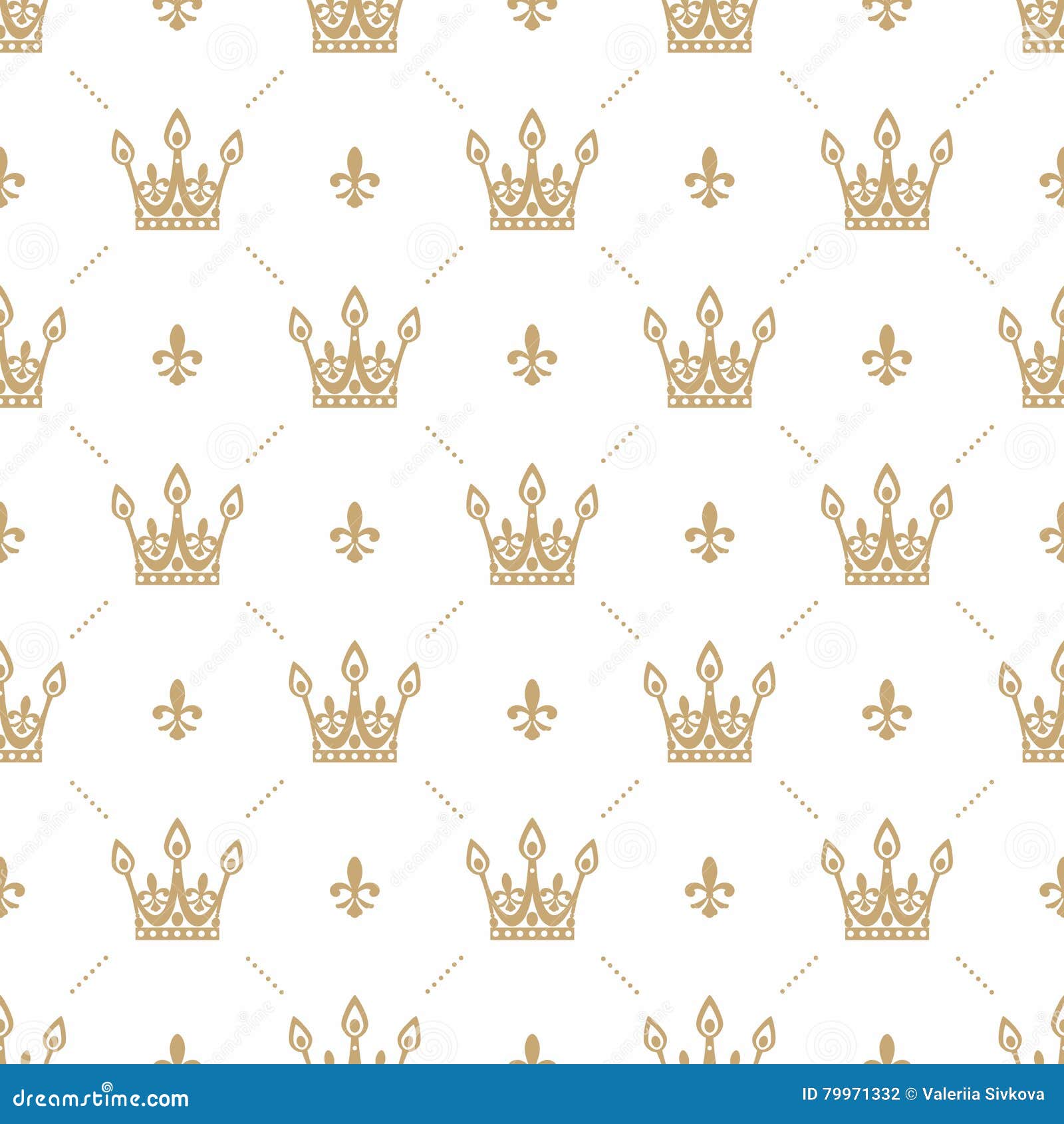 Seamless Pattern in Retro Style with a Gold Crown on a White Background ...