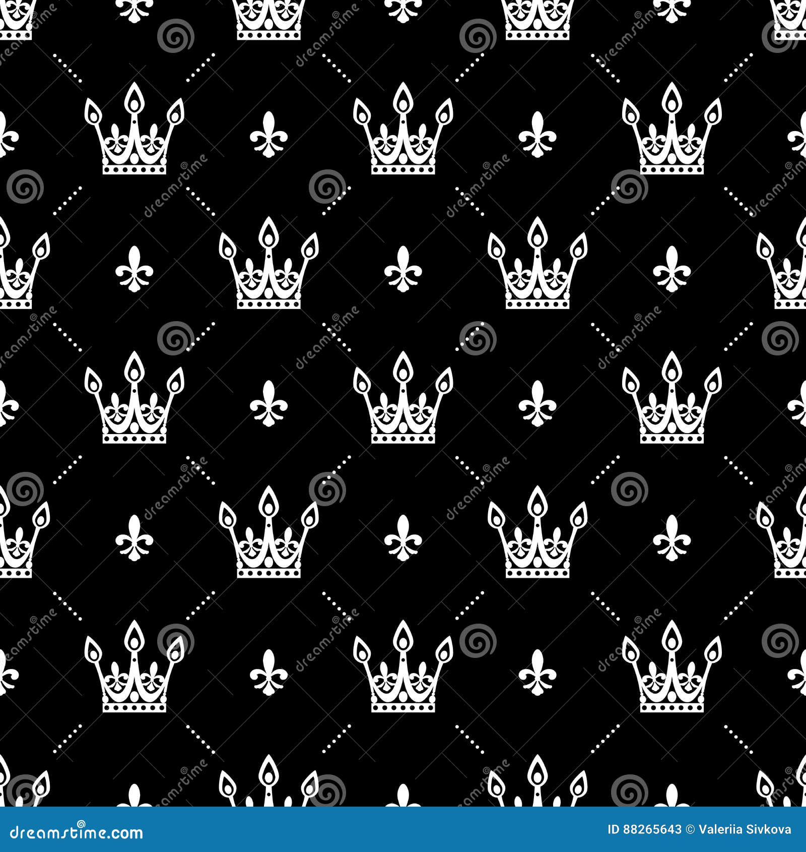 Seamless Pattern in Retro Style with a White Crown on a Black ...