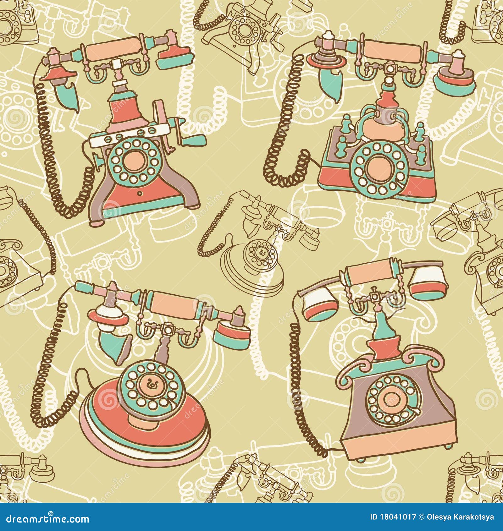 Seamless Pattern with Retro Telephone Stock Vector - Illustration of ...