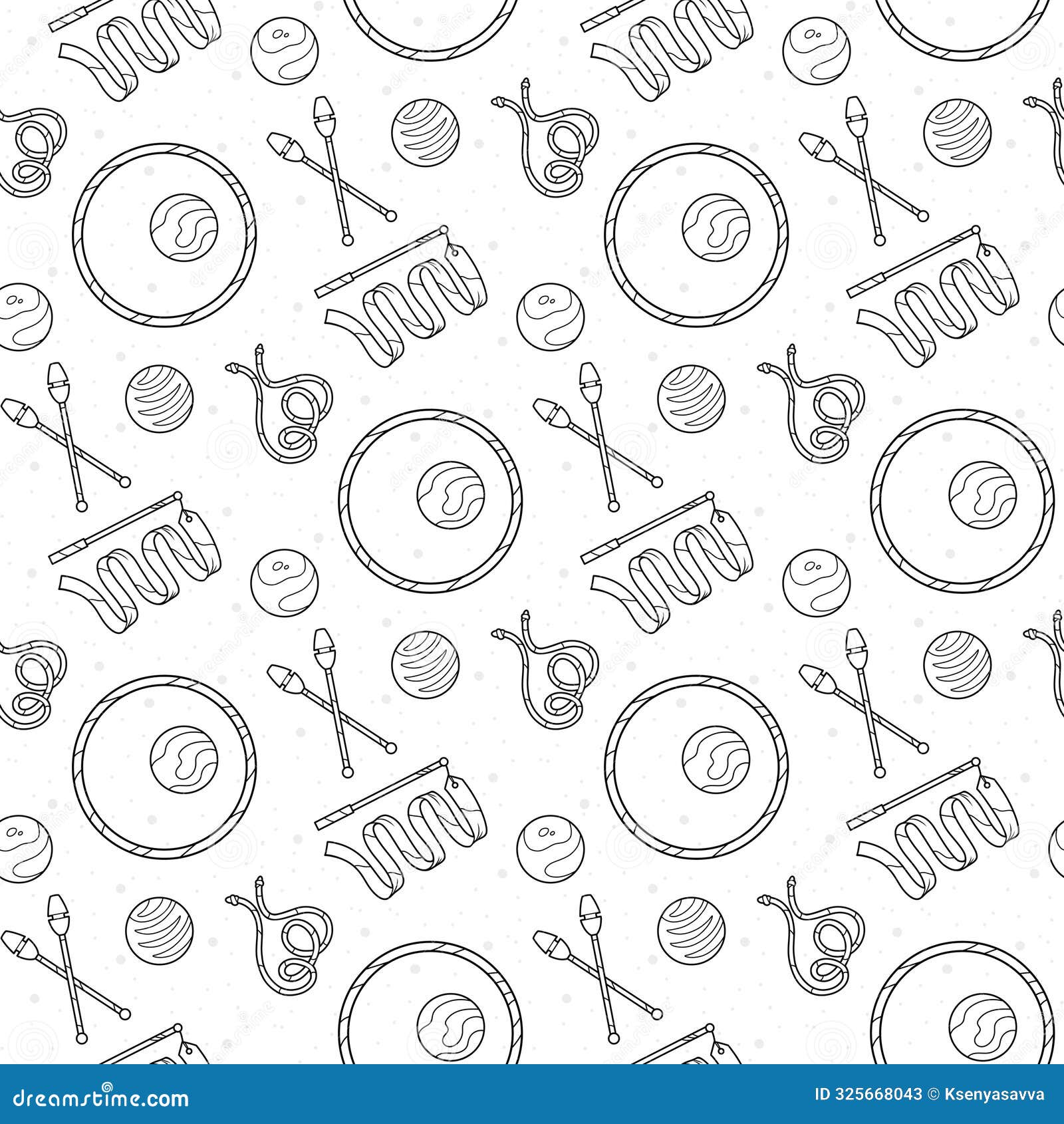 Seamless Pattern With Rhythmic Gymnastics Objects. Vector Black And ...