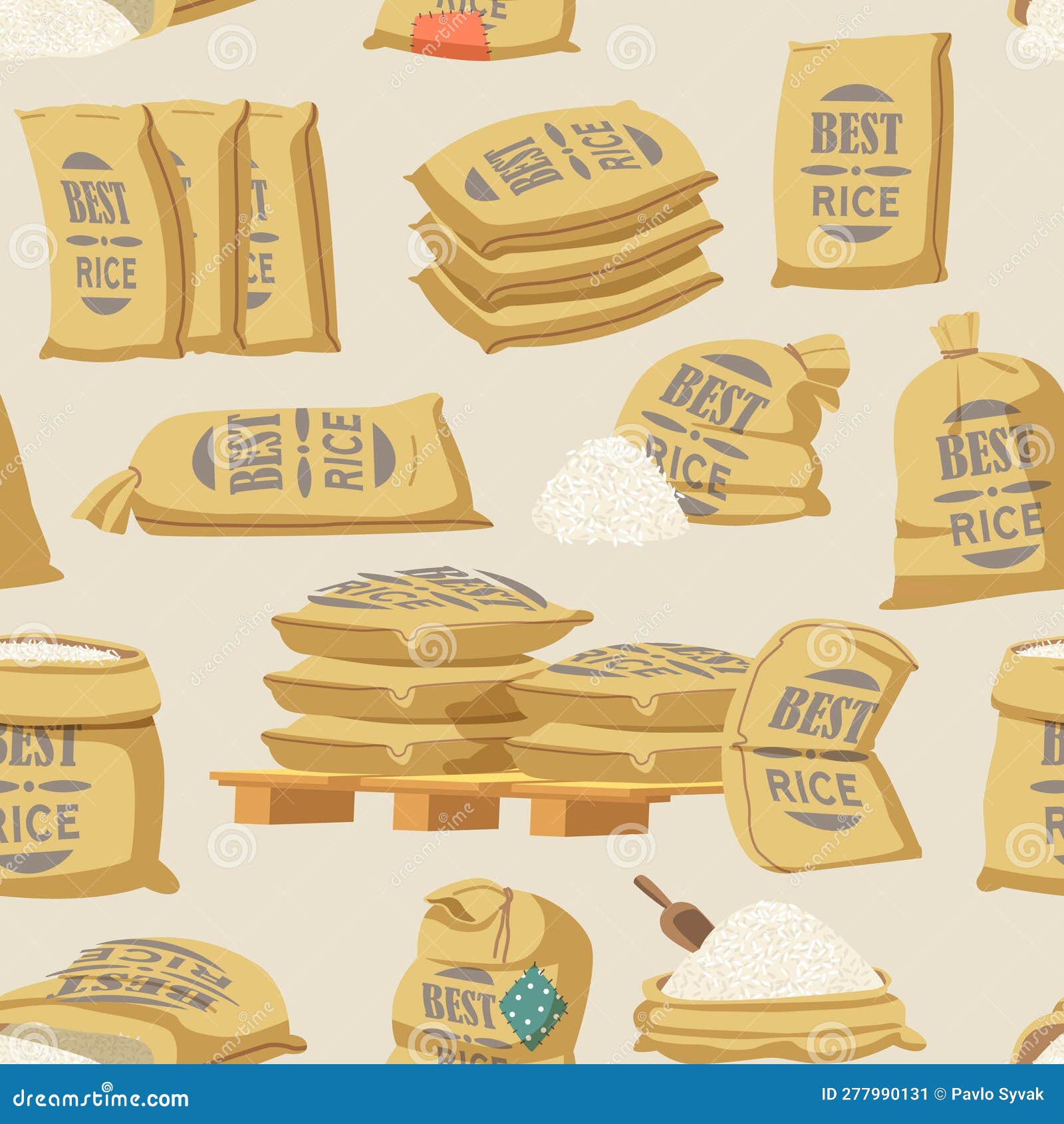 Seamless Pattern with Rice Sacks Features a Repeating Design of Natural ...