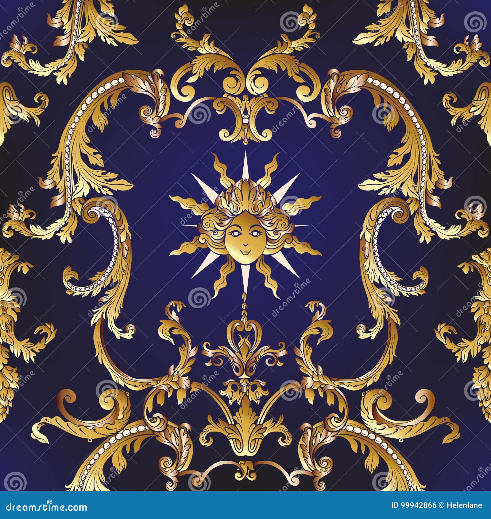 Seamless Pattern with Richly Decorated Rococo Style Floral Decor Stock ...