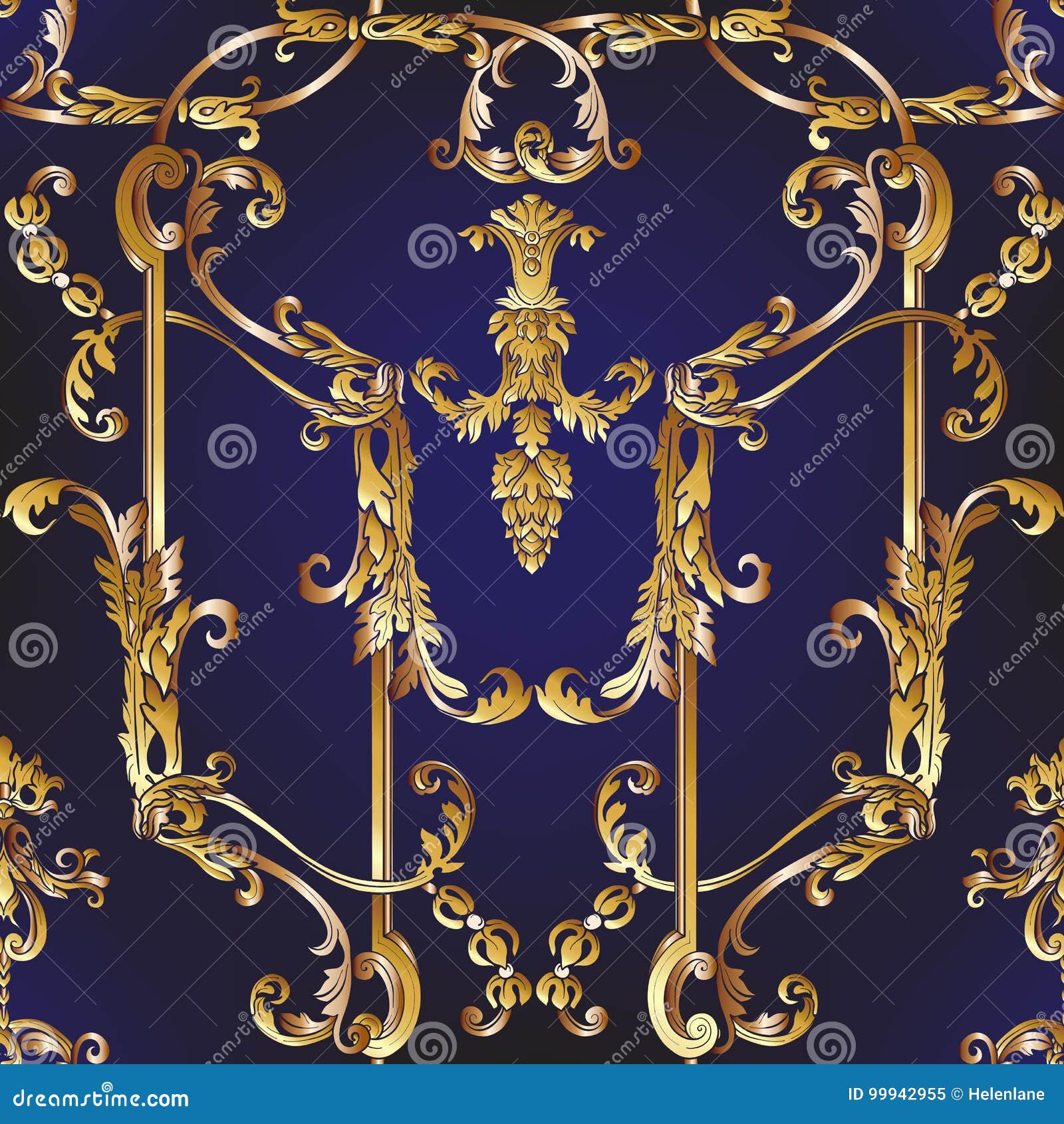 Seamless Pattern with Richly Decorated Rococo Style Floral Decor Stock ...