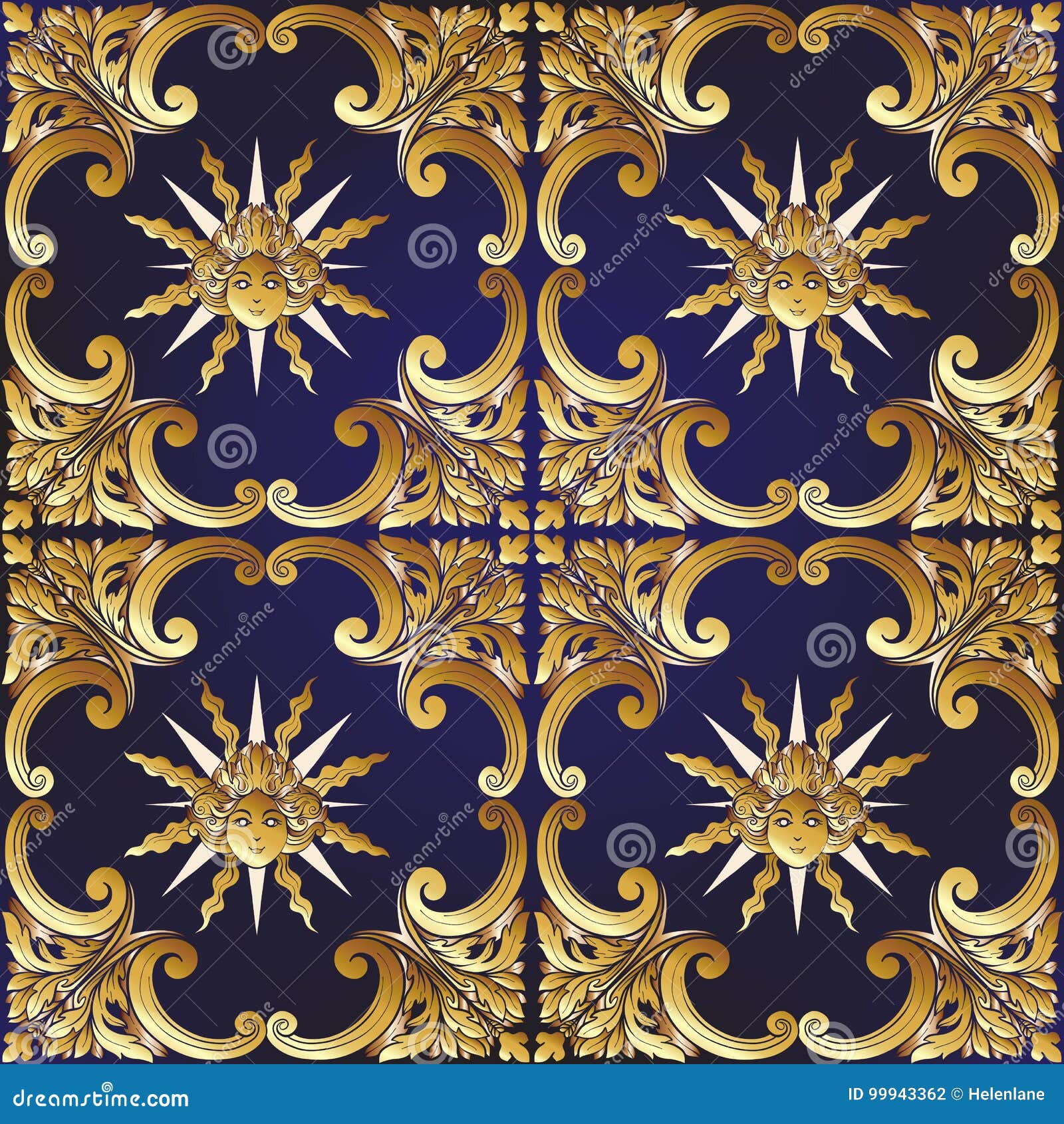 Seamless Pattern with Richly Decorated Rococo Style Floral Decor Stock ...