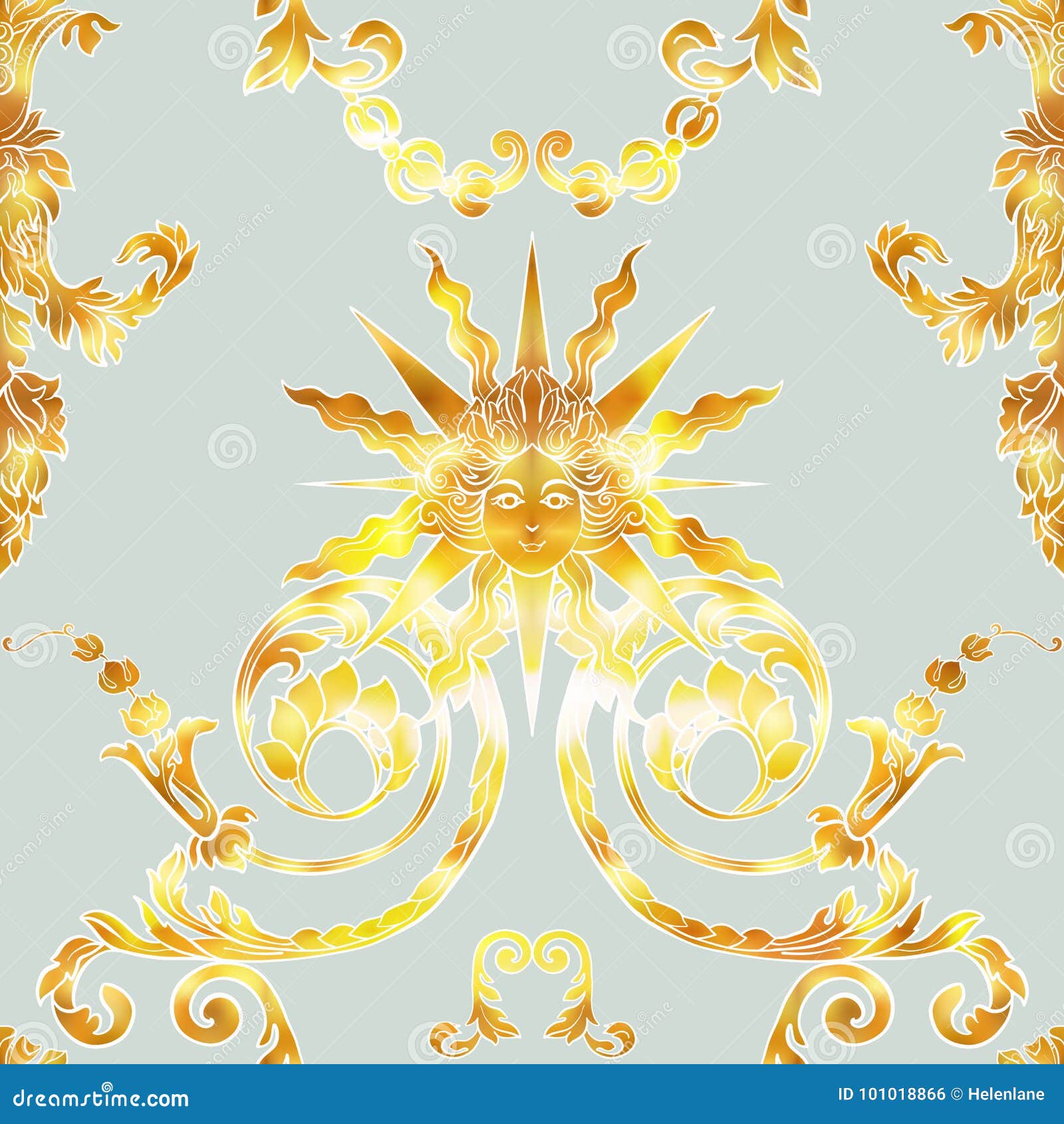 Seamless Pattern with Richly Decorated Rococo Style Floral Decor ...