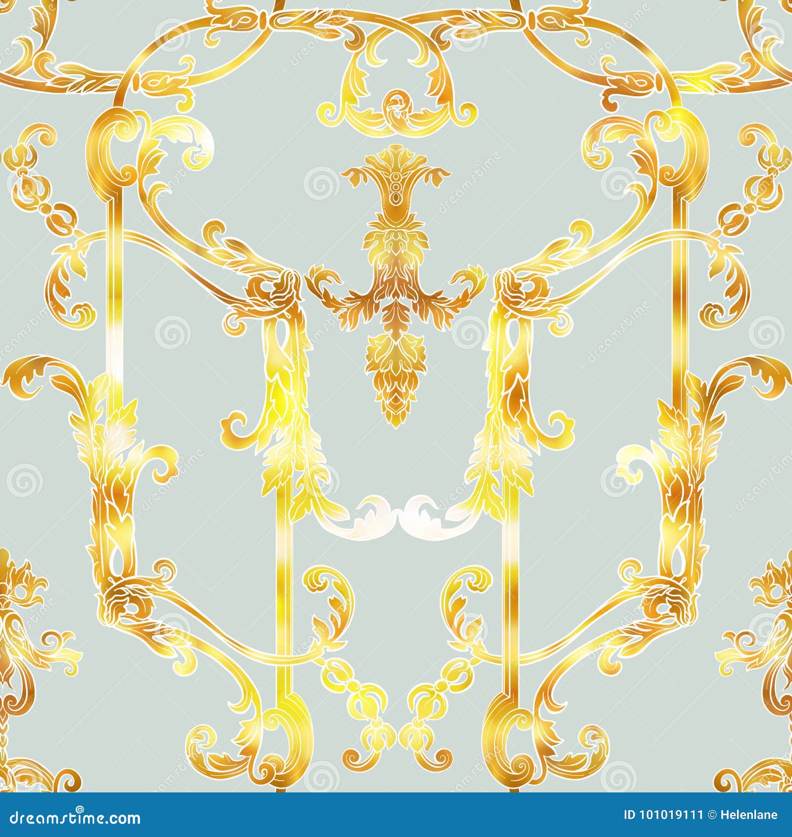 Seamless Pattern with Richly Decorated Rococo Style Floral Decor ...