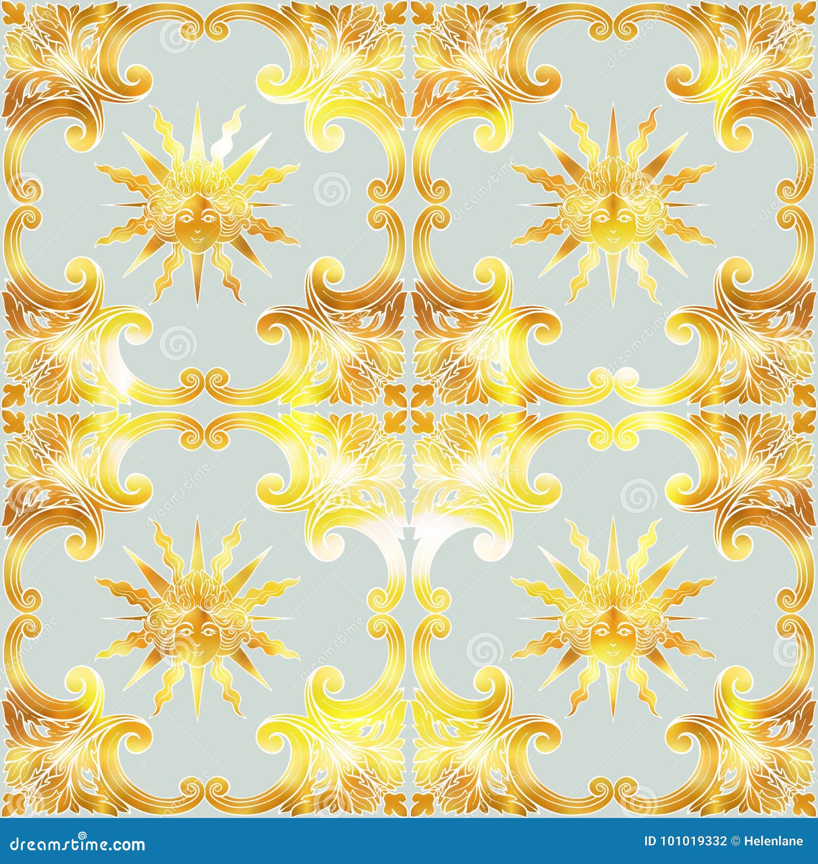 Seamless Pattern with Richly Decorated Rococo Style Floral Decor ...