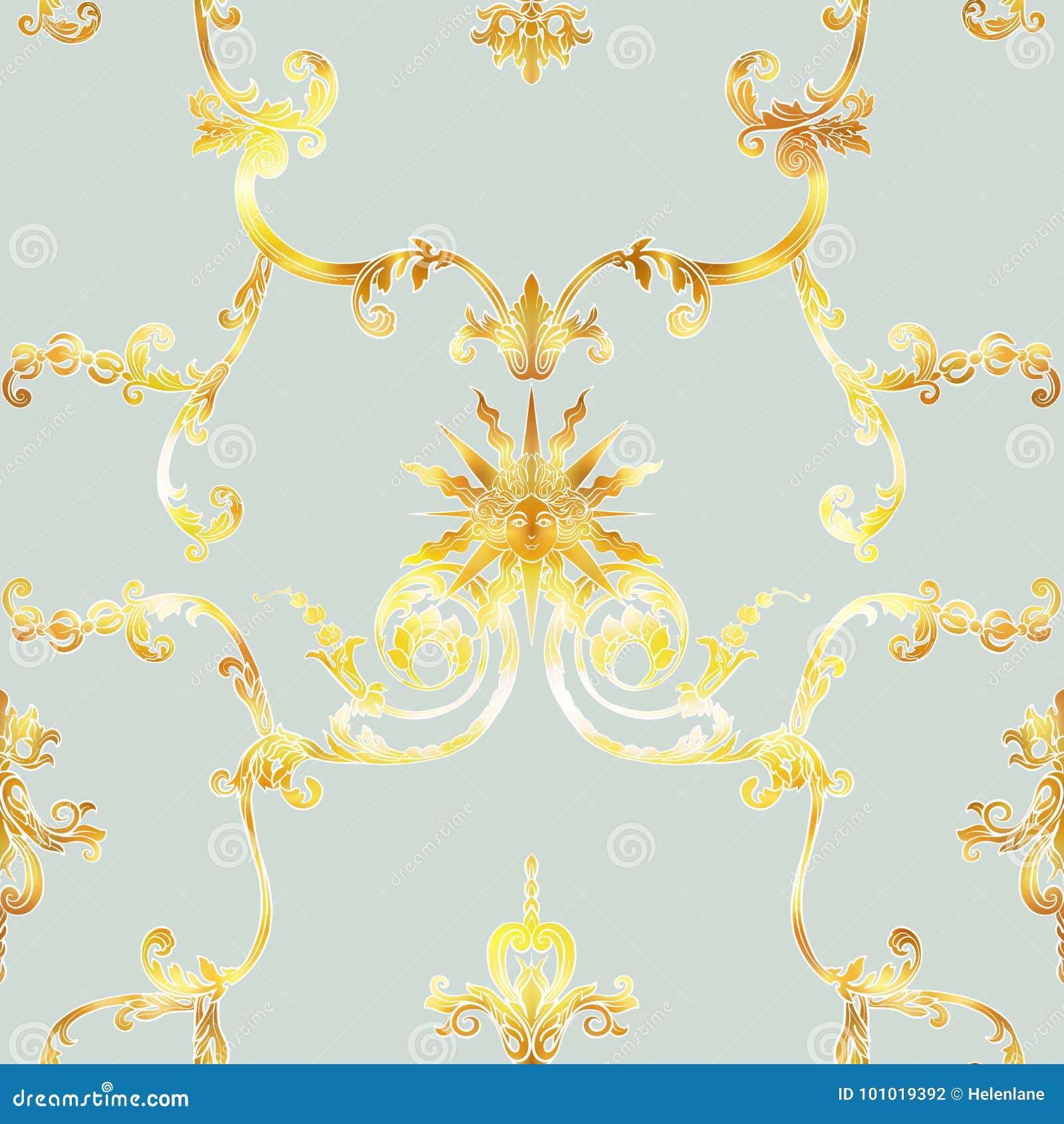 Seamless Pattern with Richly Decorated Rococo Style Floral Decor ...
