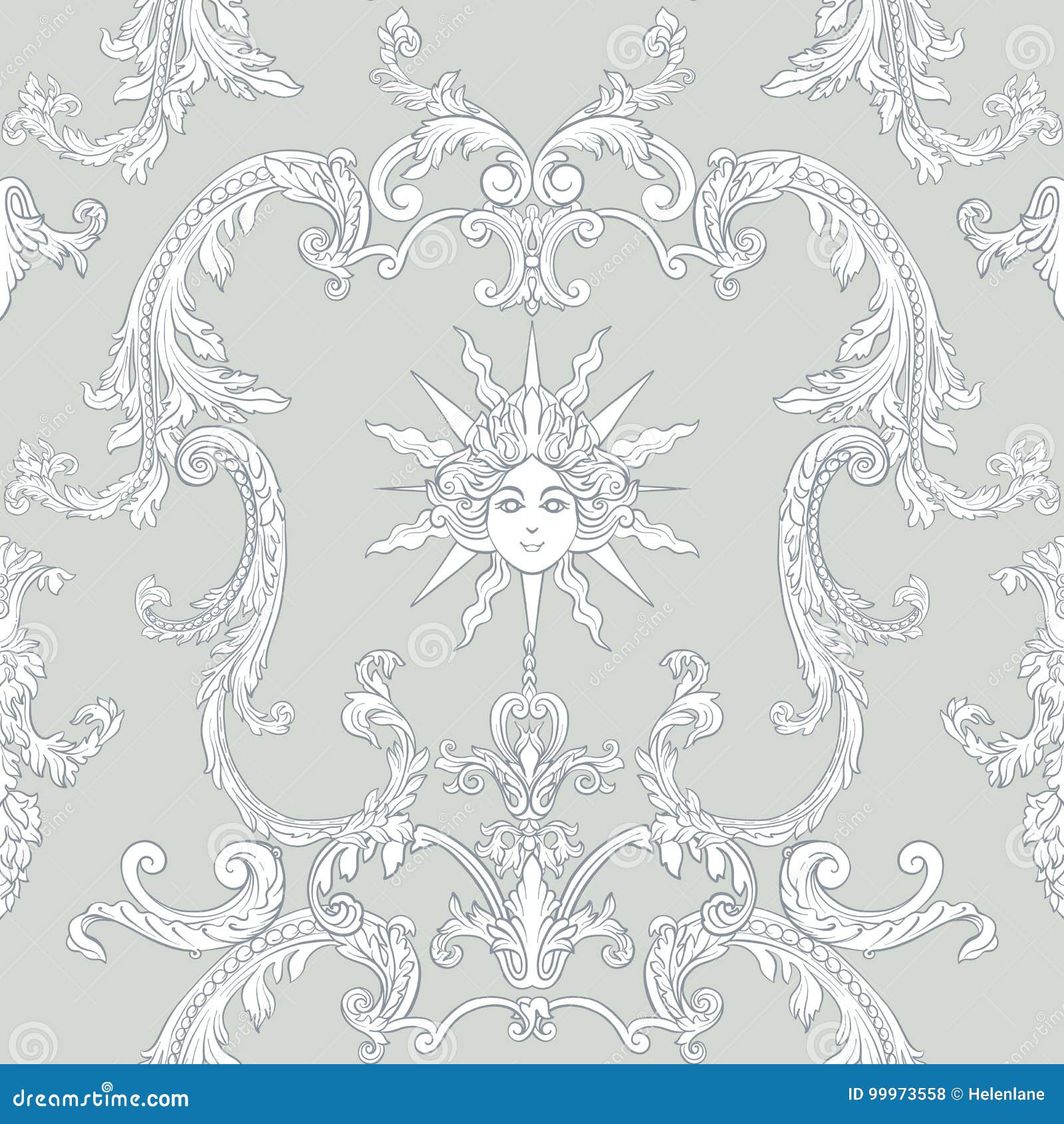 Seamless Pattern with Richly Decorated Rococo Style Floral Decor Stock ...
