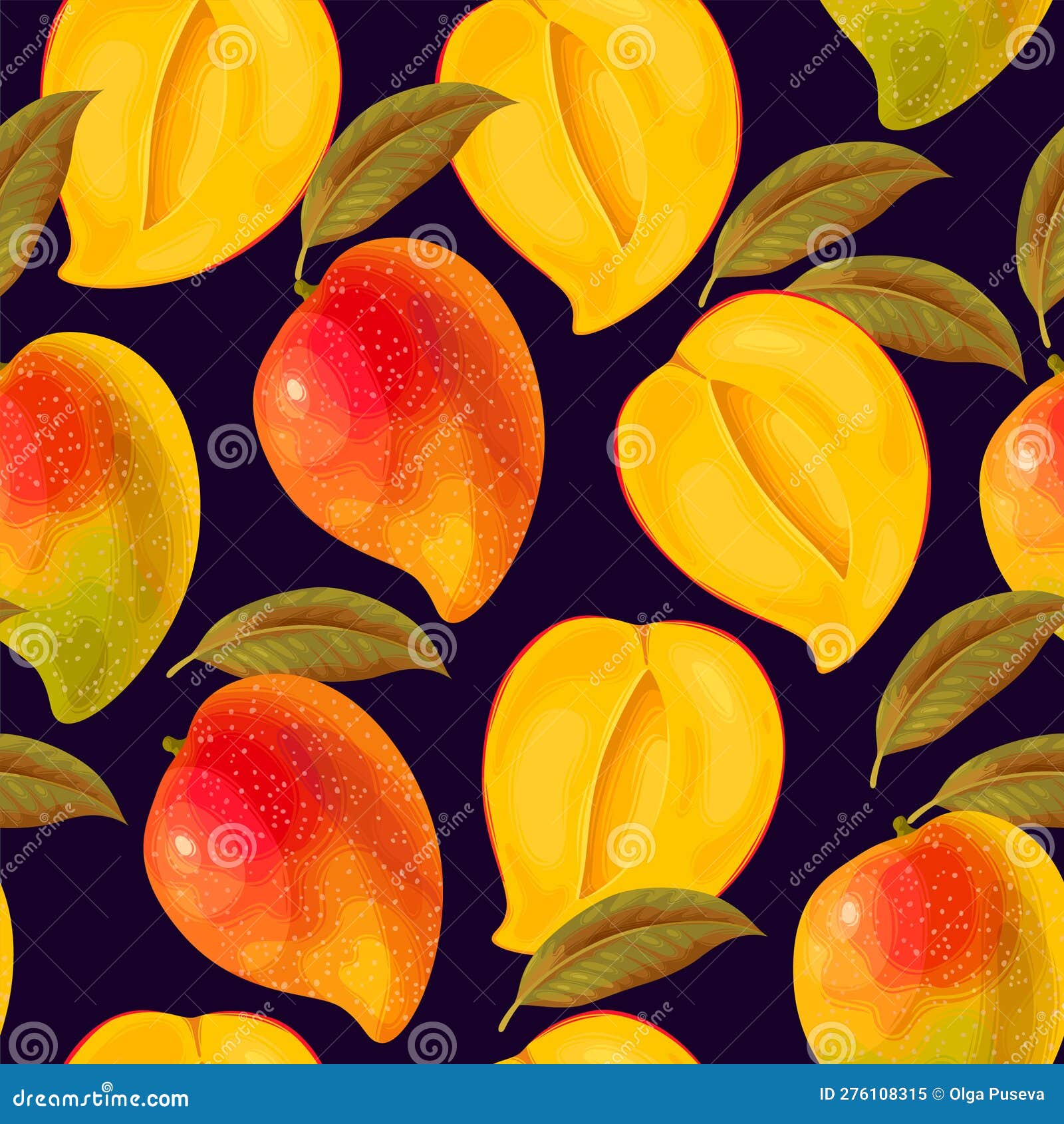 Seamless Pattern with Ripe Mango and Its Half Stock Illustration ...
