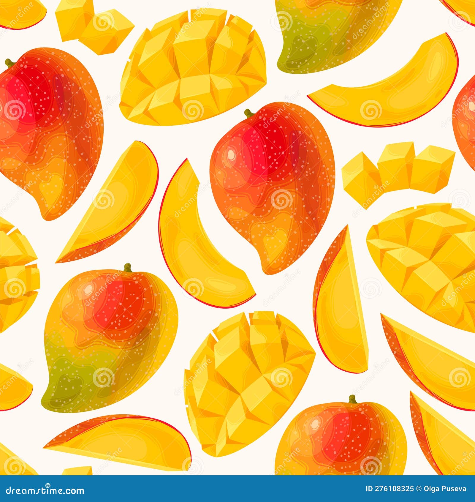 Seamless Pattern with Ripe Mango and Its Half Stock Vector ...