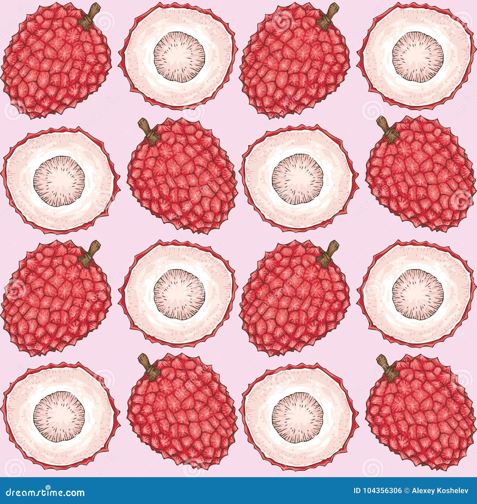 Seamless Pattern with Red Lychee Stock Vector - Illustration of peel ...