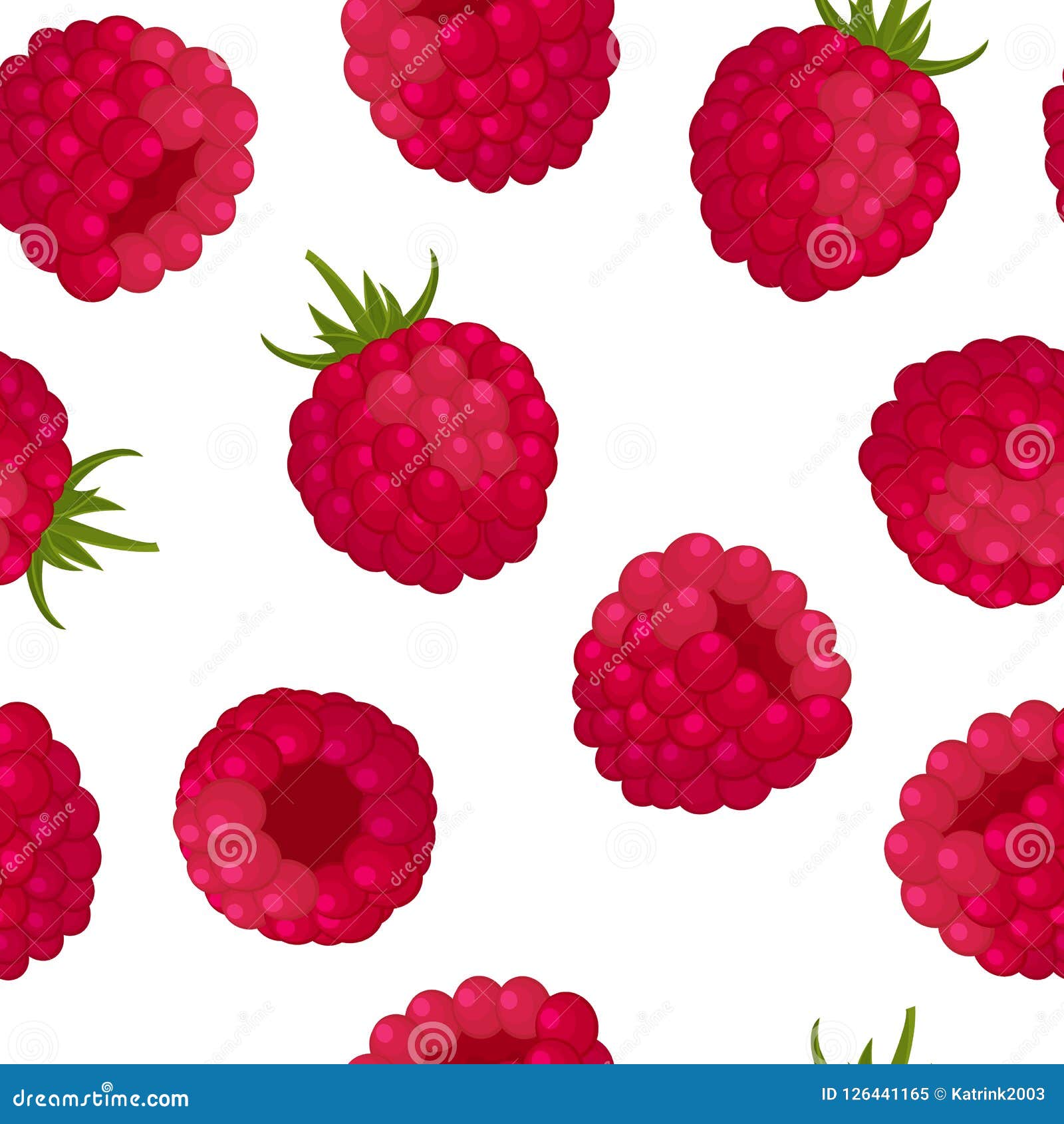 Seamless Pattern - Ripe Red Raspberries on White Background Stock ...