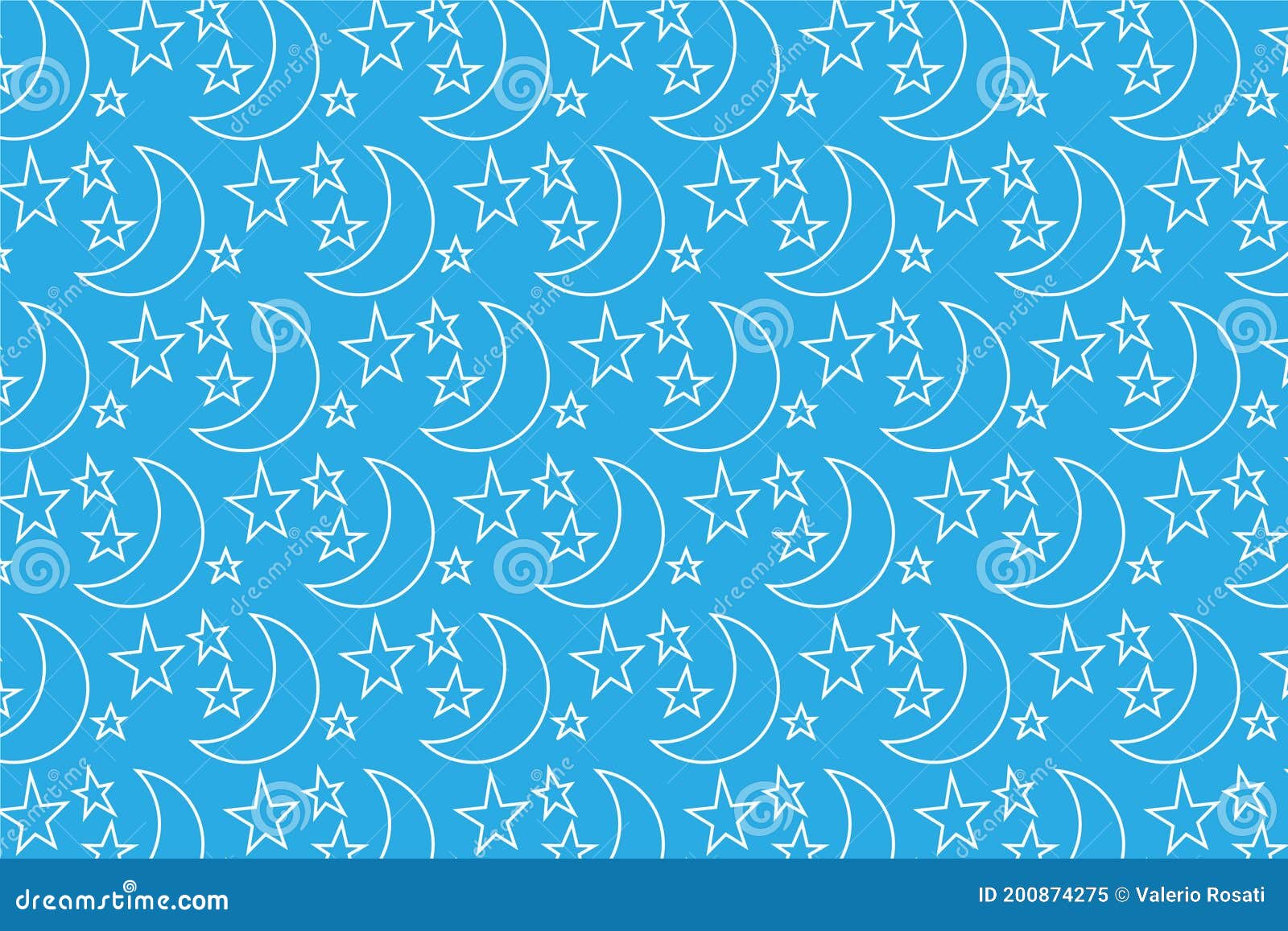 Seamless Pattern with Rising Moon and Stars on a Light Blue Background ...