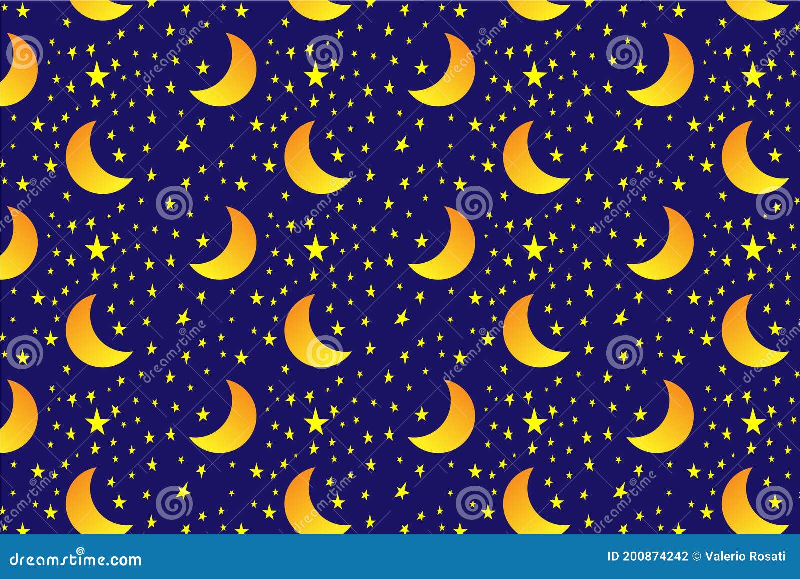 Seamless Pattern with Rising Moon and Stars on a Night Blue Background ...