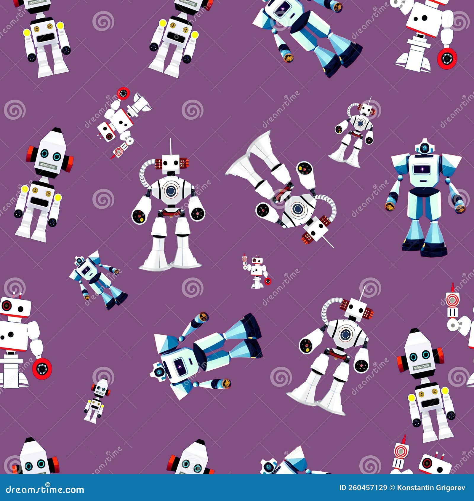 Seamless Pattern with Robots. Creative Wallpaper for Kids. Different ...