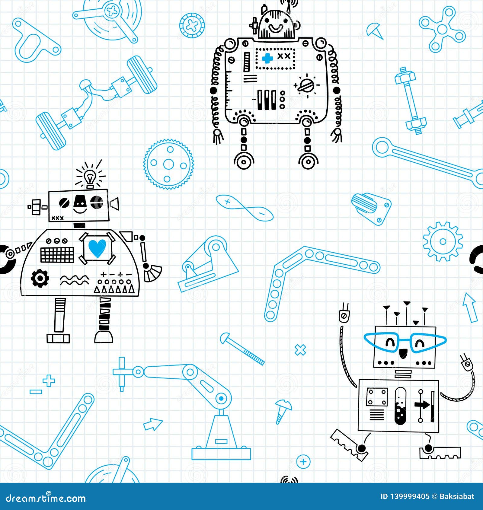 Seamless Pattern with Robots and Details for Construction Robotics ...