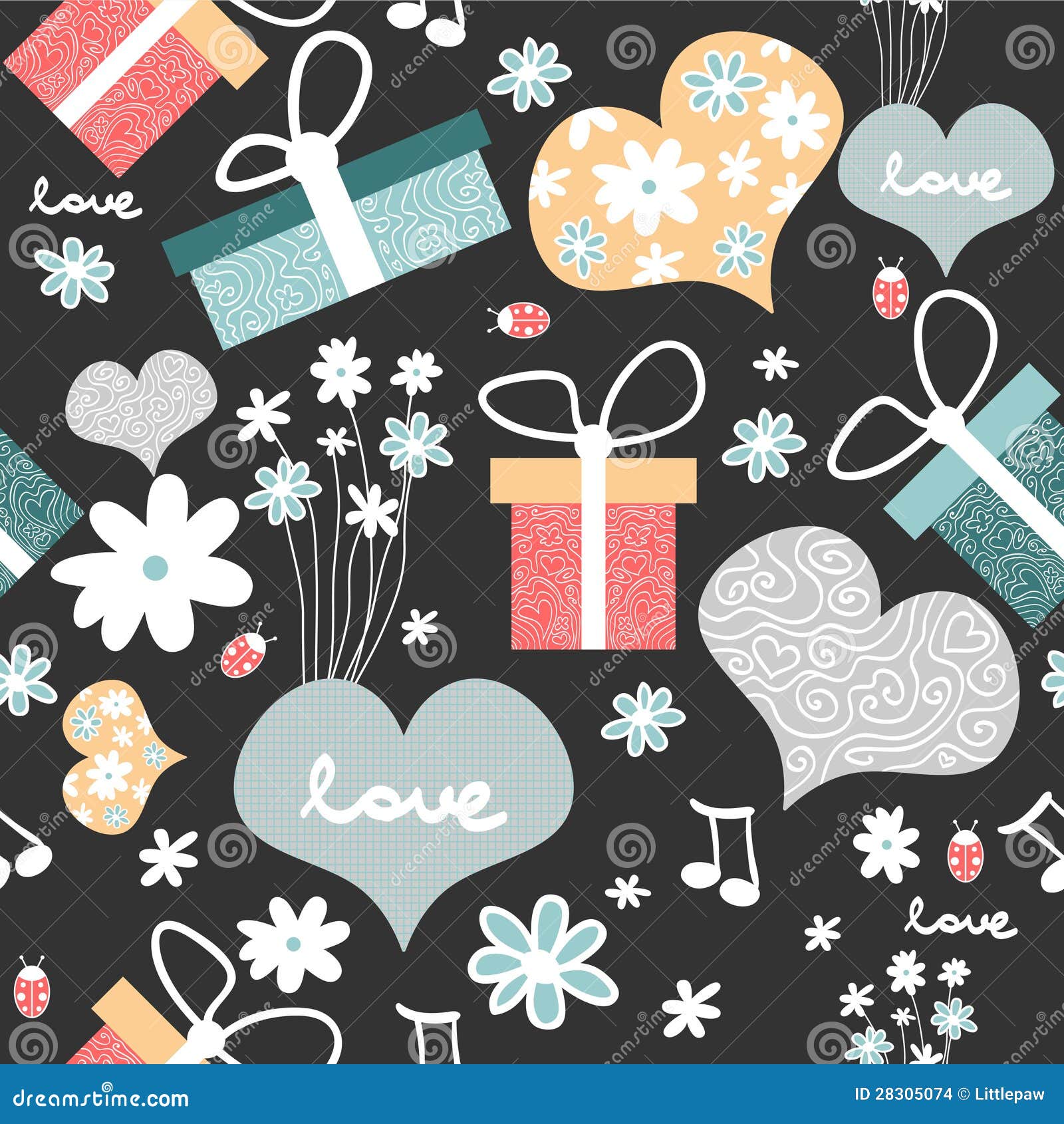 Seamless Pattern with Romantic Elements Stock Vector - Illustration of ...