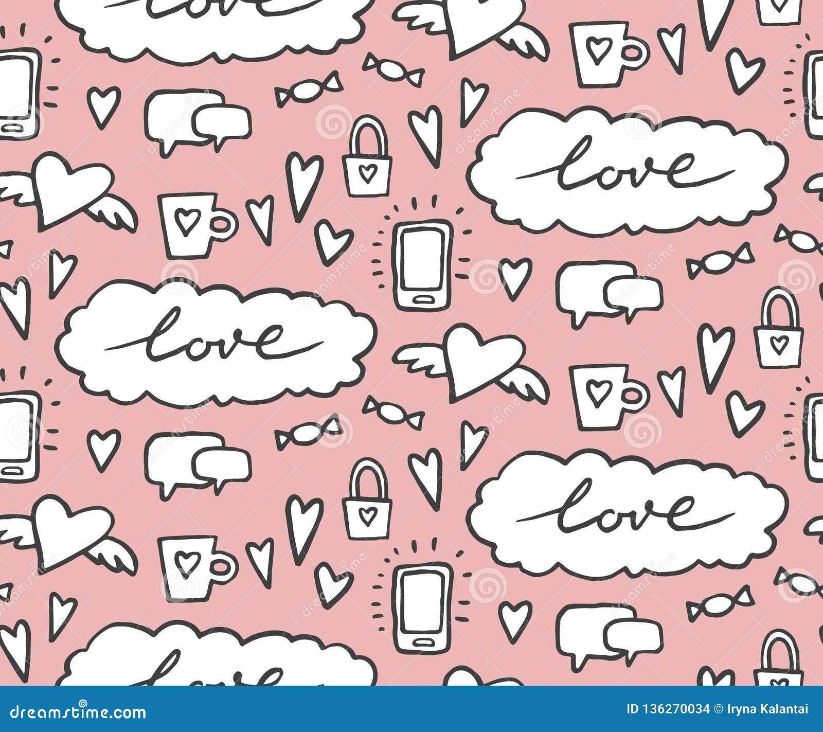 Seamless Pattern on Romantic Theme. Vector Illustration. Doodle Wedding ...