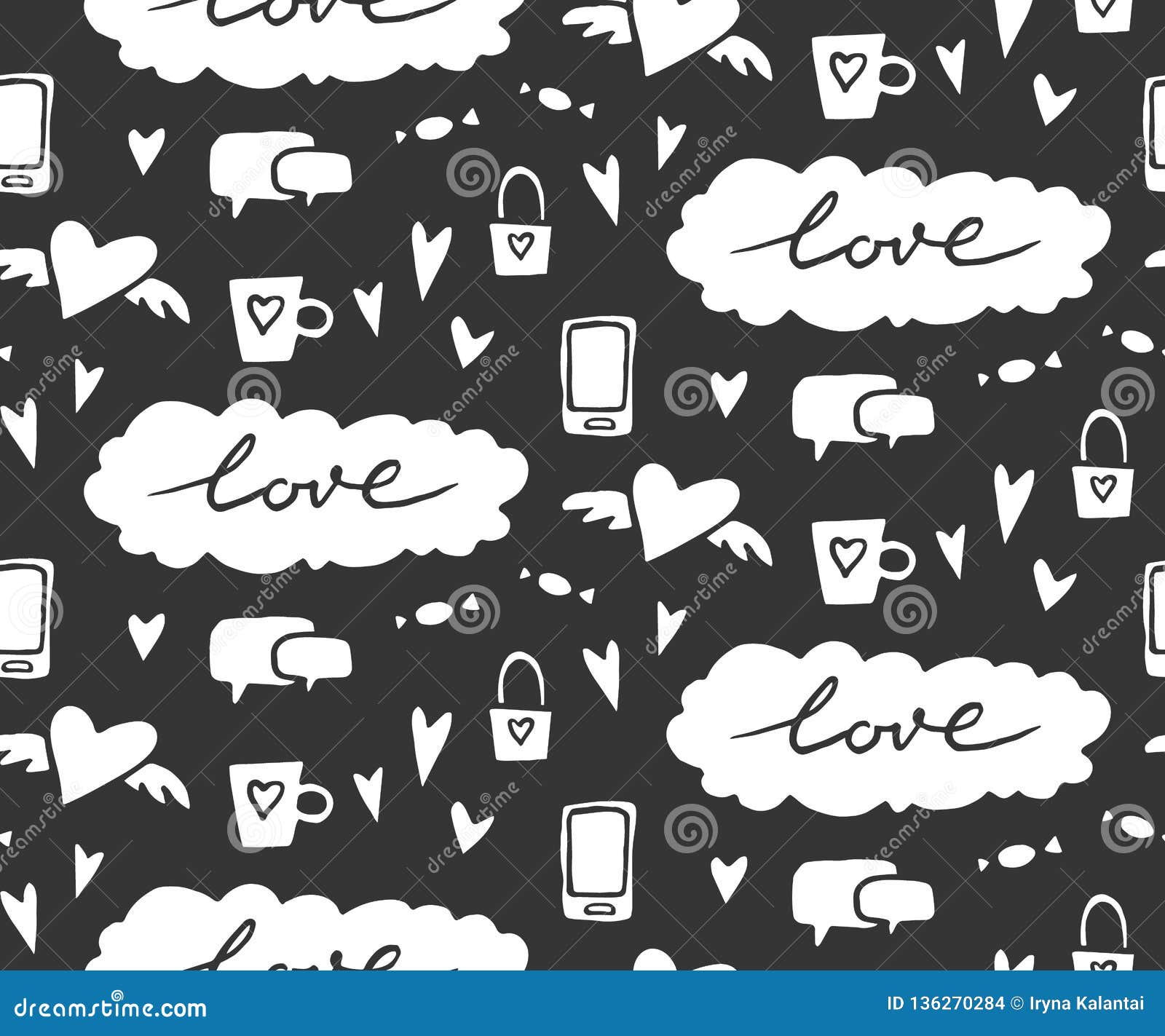 Seamless Pattern on Romantic Theme. Vector Illustration. Doodle Wedding ...