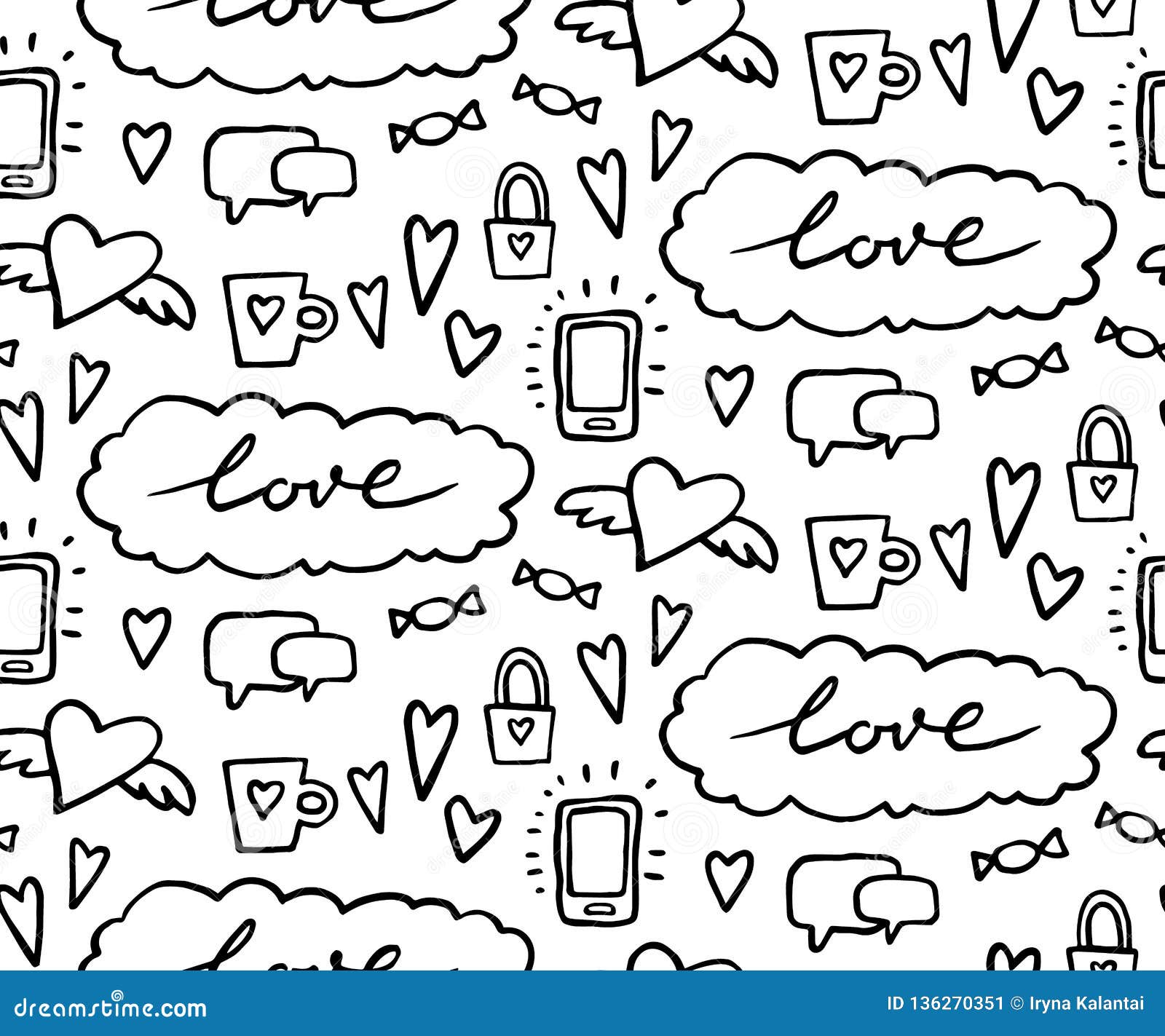 Seamless Pattern on Romantic Theme. Vector Illustration. Doodle Wedding ...