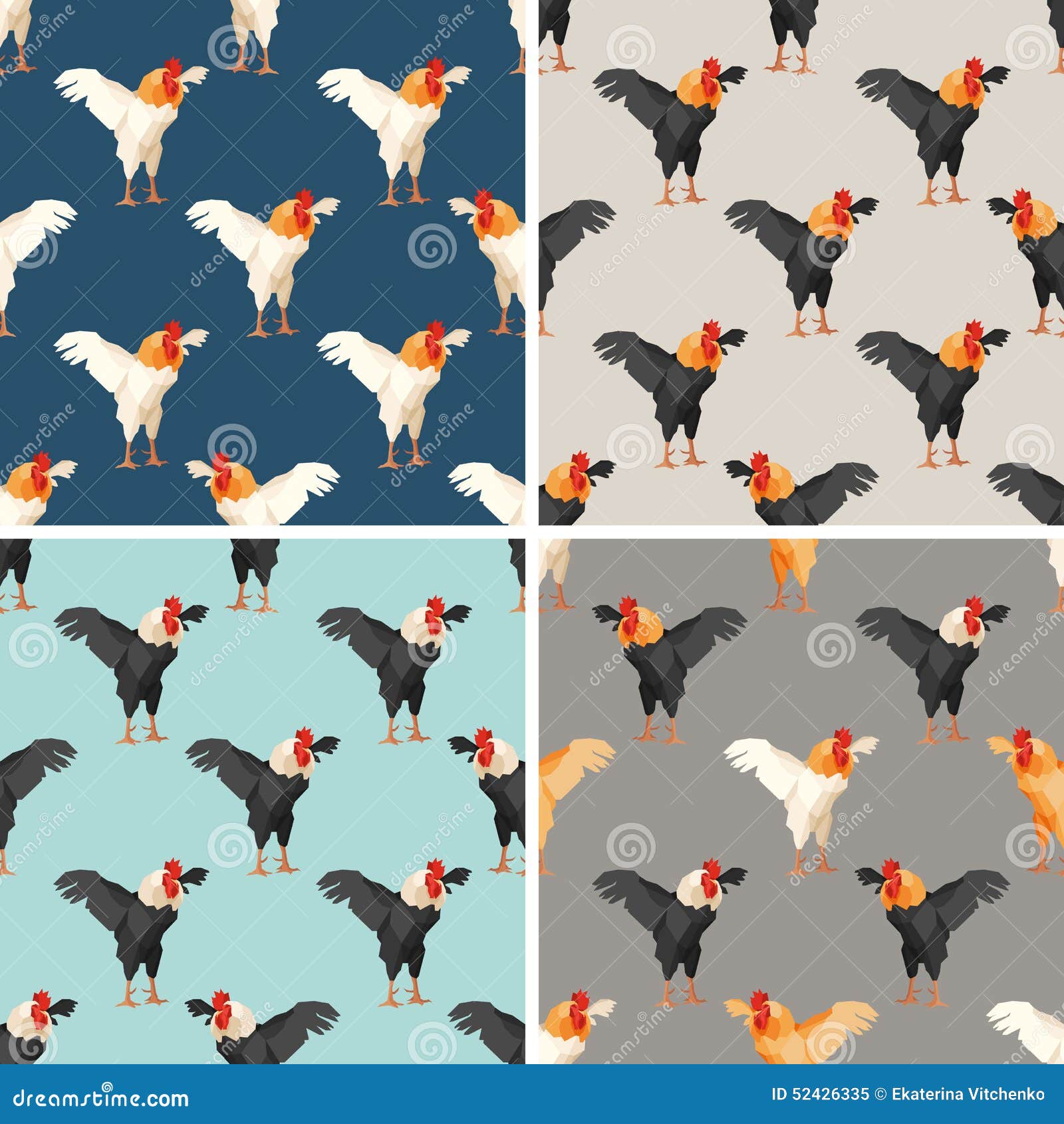Seamless Pattern with Rooster. Set Stock Vector - Illustration of ...