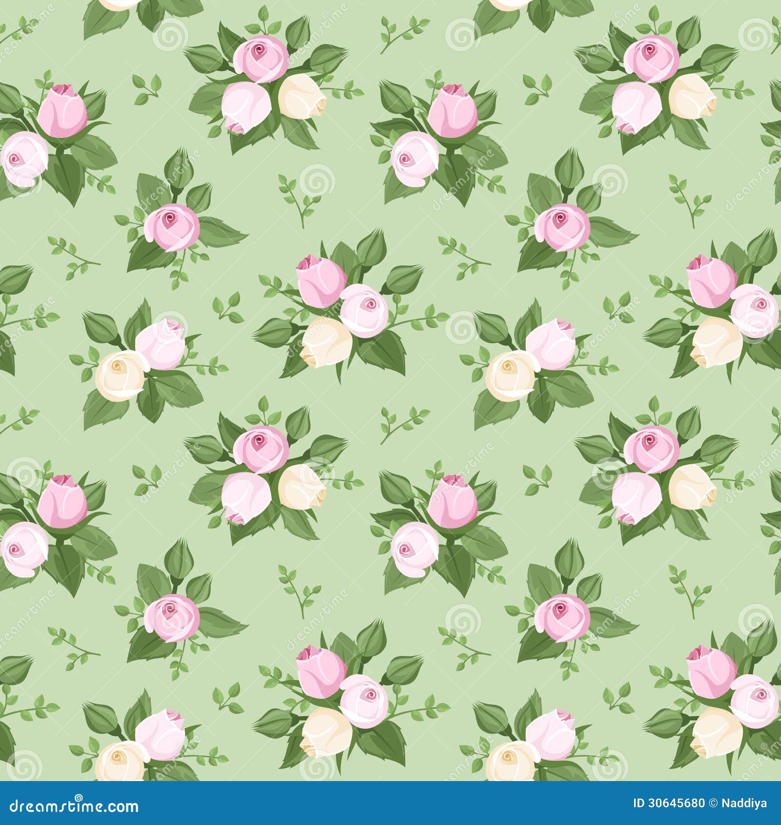 Vector Seamless Pattern with Rose Buds and Leaves Stock Vector ...