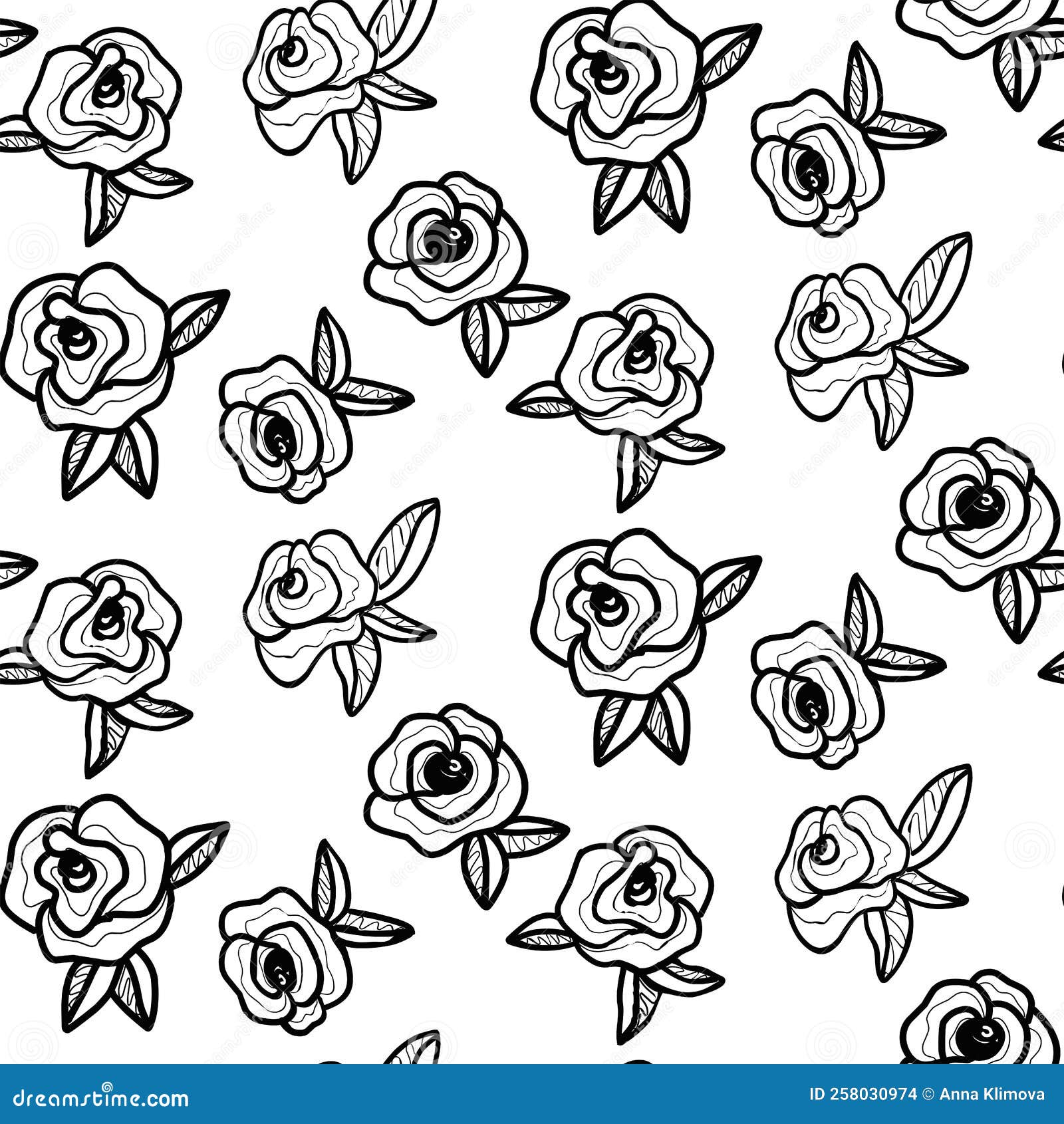 Seamless Pattern of Rose Flowers in Doodle Style Stock Vector ...