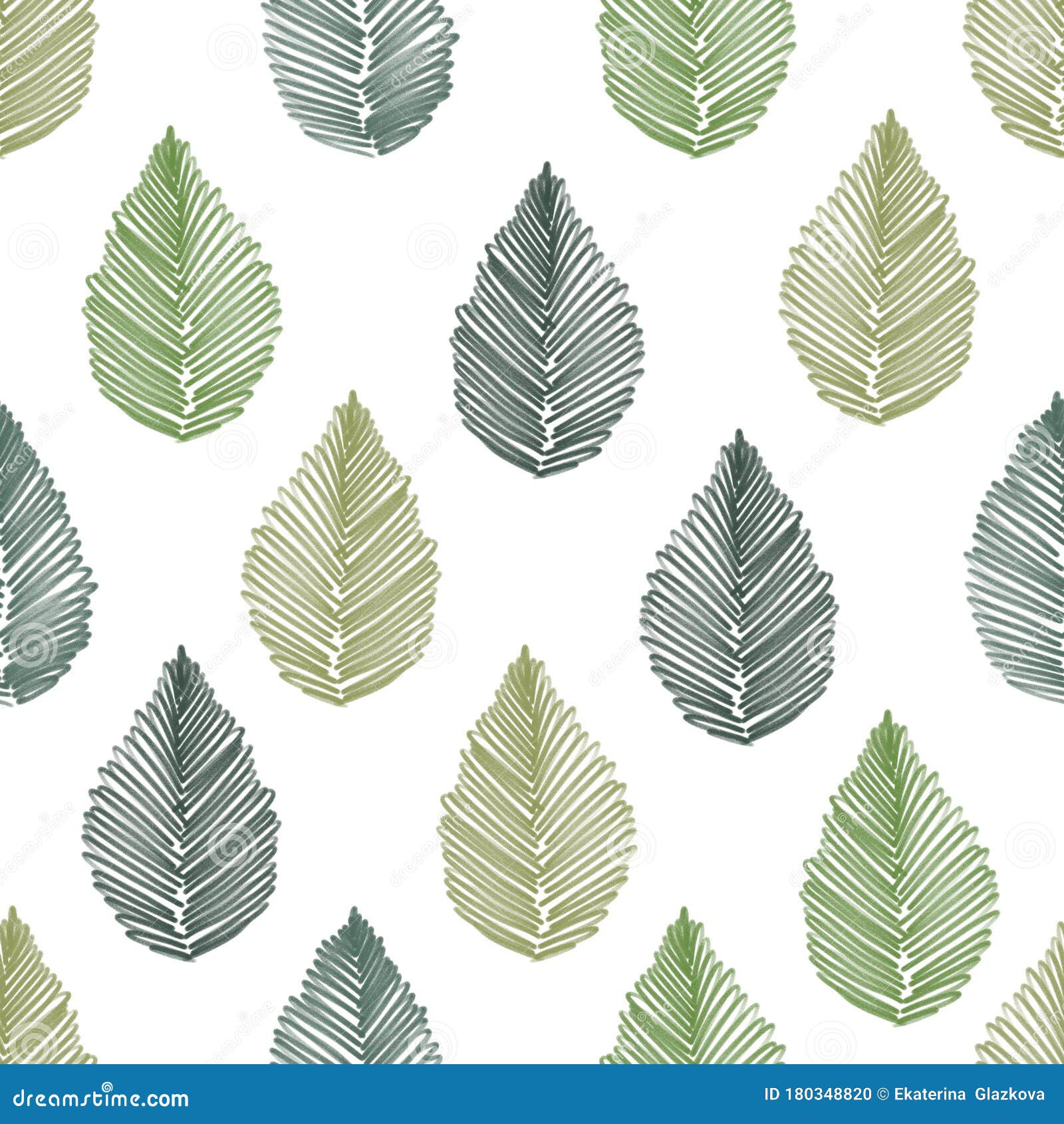 Seamless Pattern of Rose Leaves Drawn in Hatching Technique in Vibrant ...